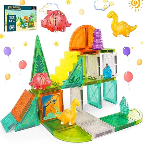 Amazon.com: Dinosaur Magnetic Tiles Building Set for Kids – STEM Magnet ...