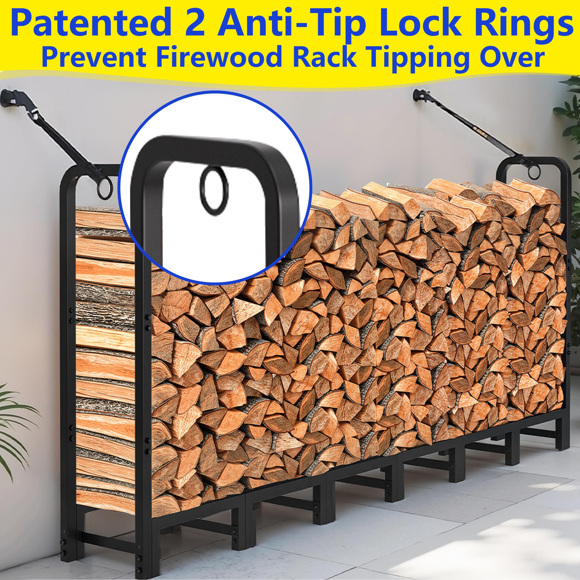 Snapklik.com : Amagabeli 8ft Firewood Log Rack Outdoor Heavy Duty Logs ...