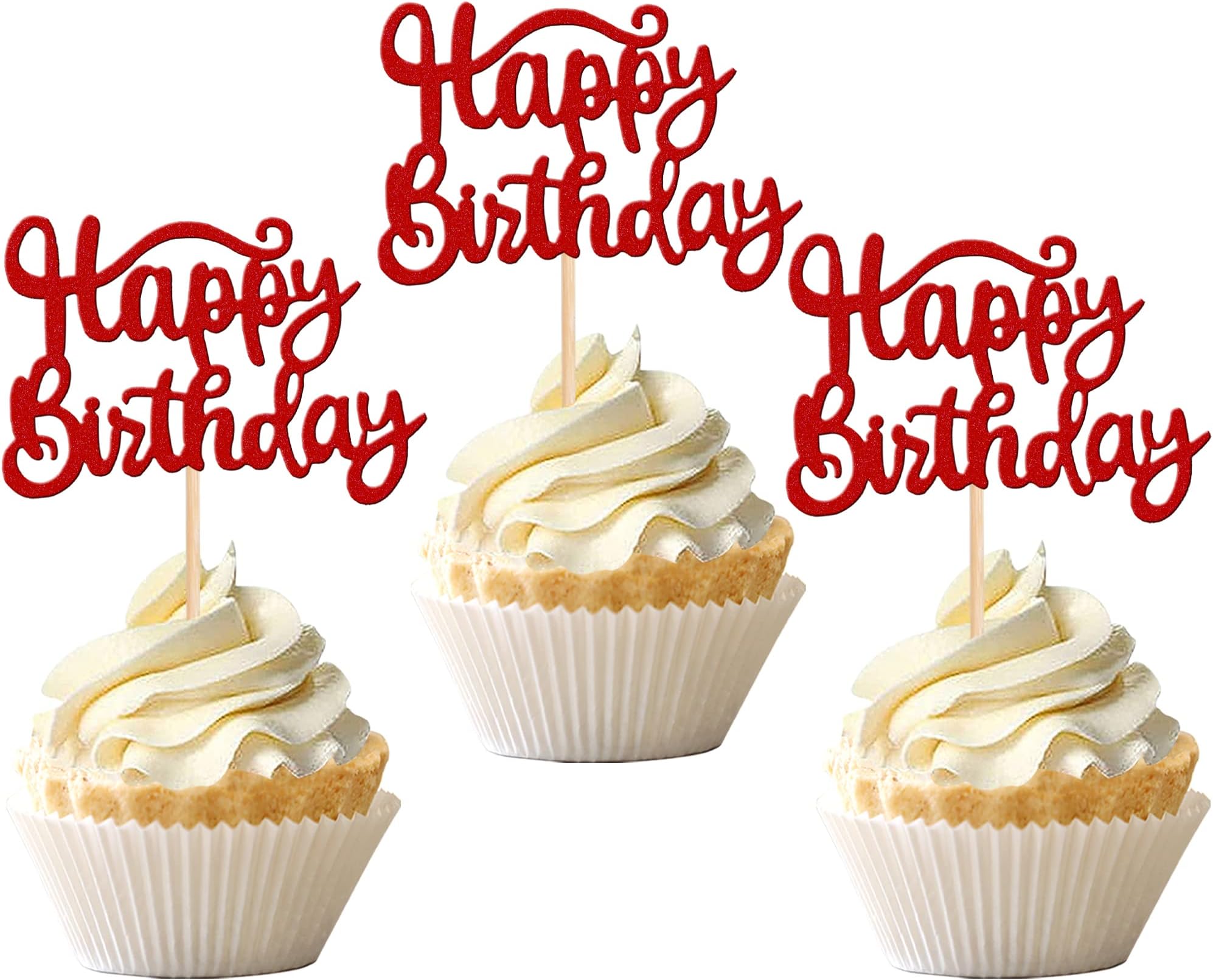 Amazon.com: 36 PCS Happy Birthday Cupcake Toppers Glitter Birthday ...