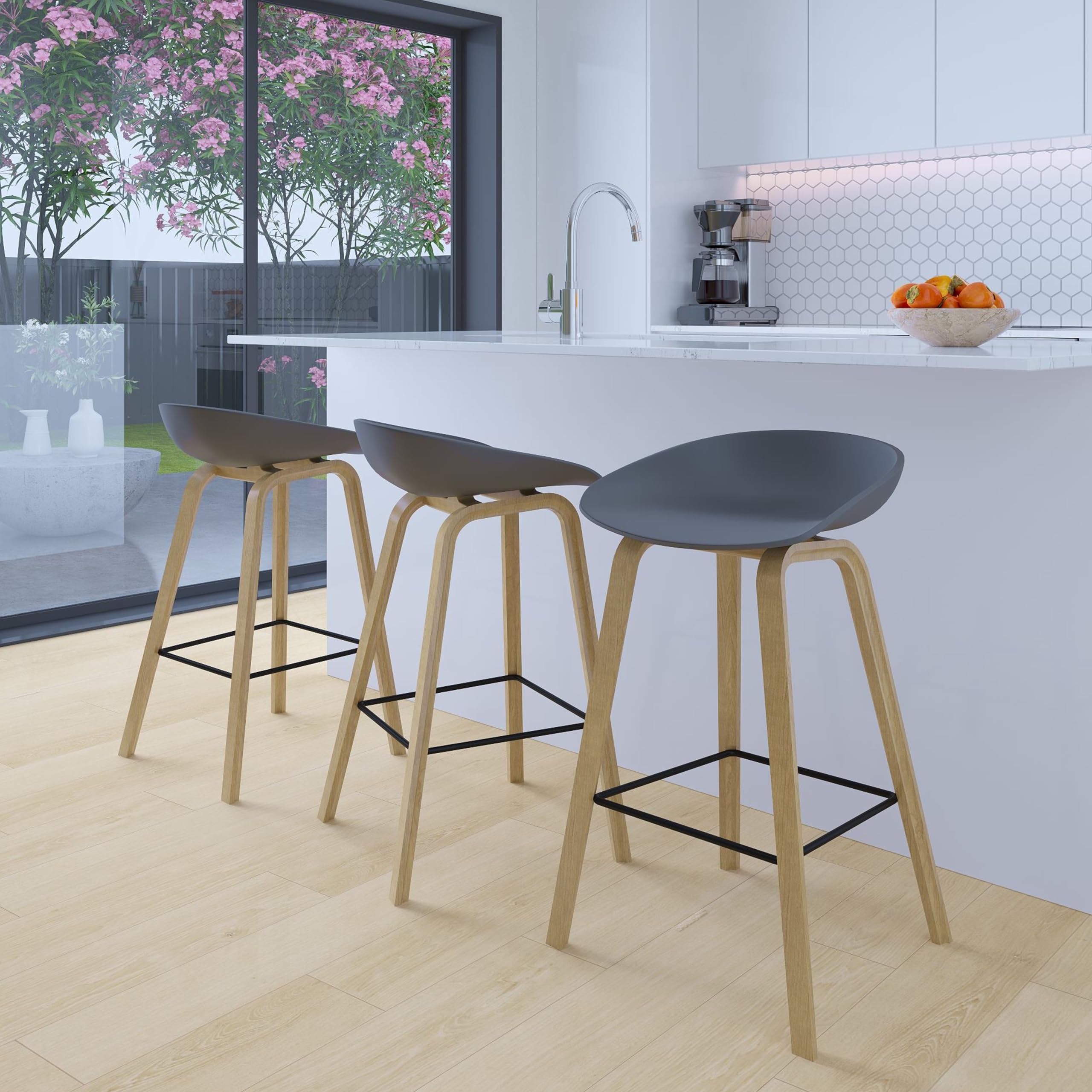 Aykah Willow Bar Stools Set of 4, Counter Height Stool with Plastic ...