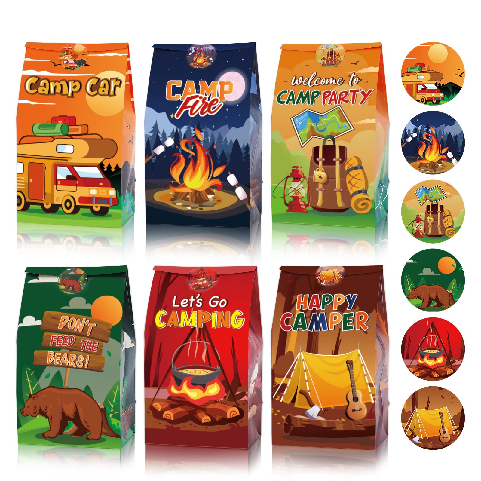 Amazon.com: Whaline Happy Camper Theme Party Favor Bags Happy Camping ...