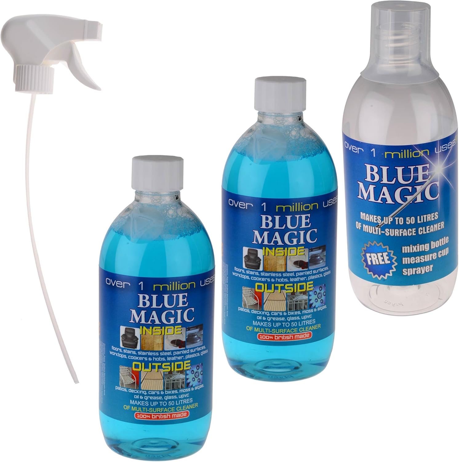 Blue Magic Cleaning Solution, 2 x 500ml Bottles, with Mixer Bottle ...