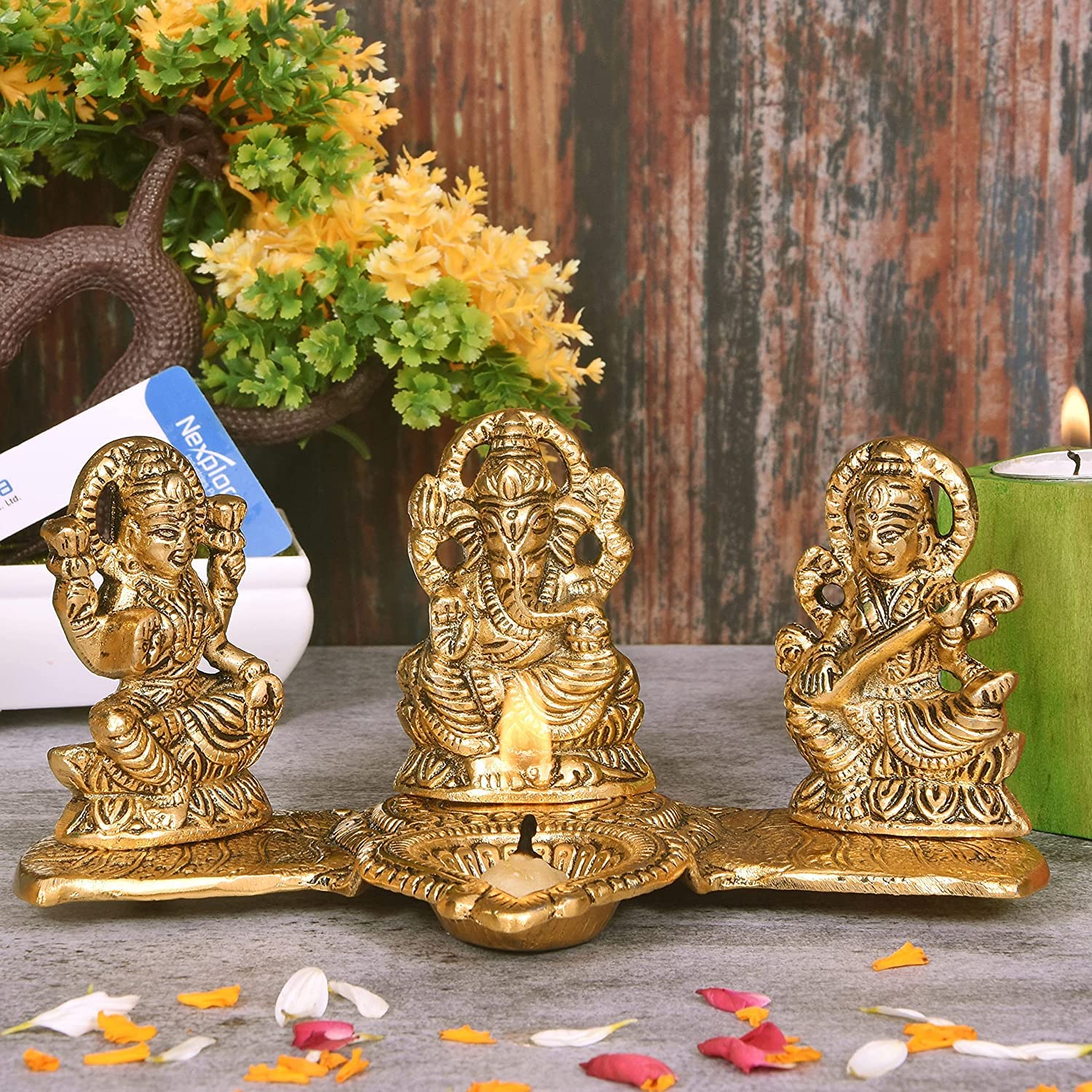 Buy Sky Trends Brass Metal Laxmi Ganesh Saraswati Idol Showpiece Oil ...
