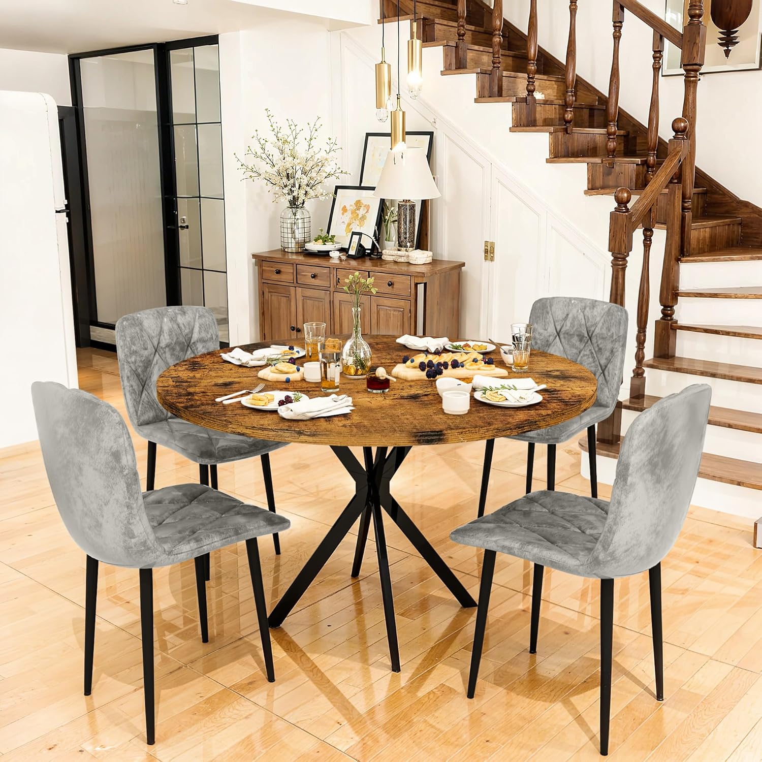 Amazon.com - 39" Round Dining Table Set for 4, Compact Kitchen Table ...