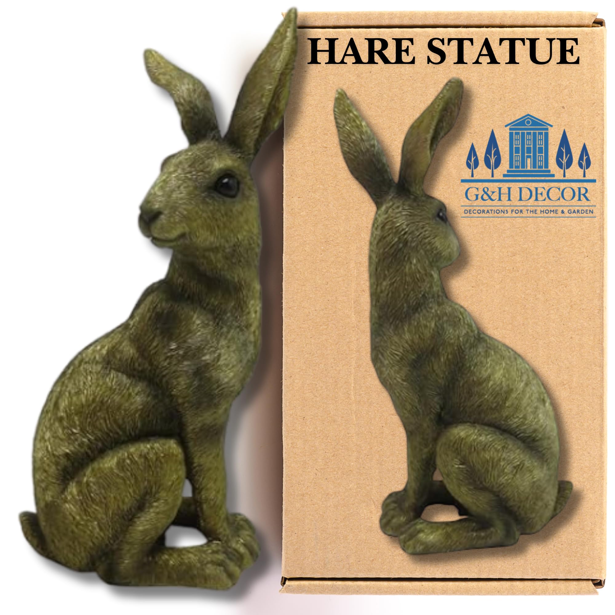 G&H Decor - 24cm Sitting Hare Statue - Ornaments for Living Room ...