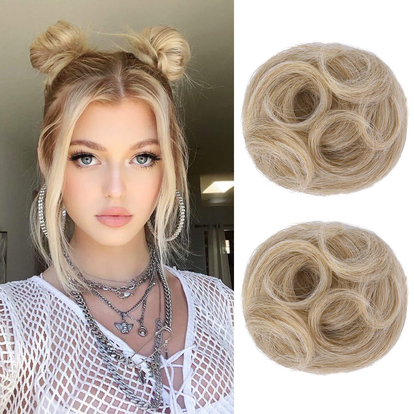 REECHO 2 PCS Mini Claw Clip in Messy & Cat Ears Hair Bun Extensions Wig ...