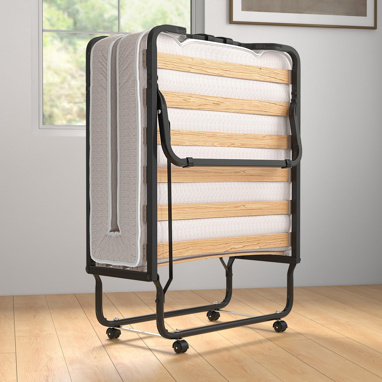 Amazon.com: Giantex Folding Bed with Mattress, 75x31 Cot Size Bed Frame, Roll Away Beds with ...