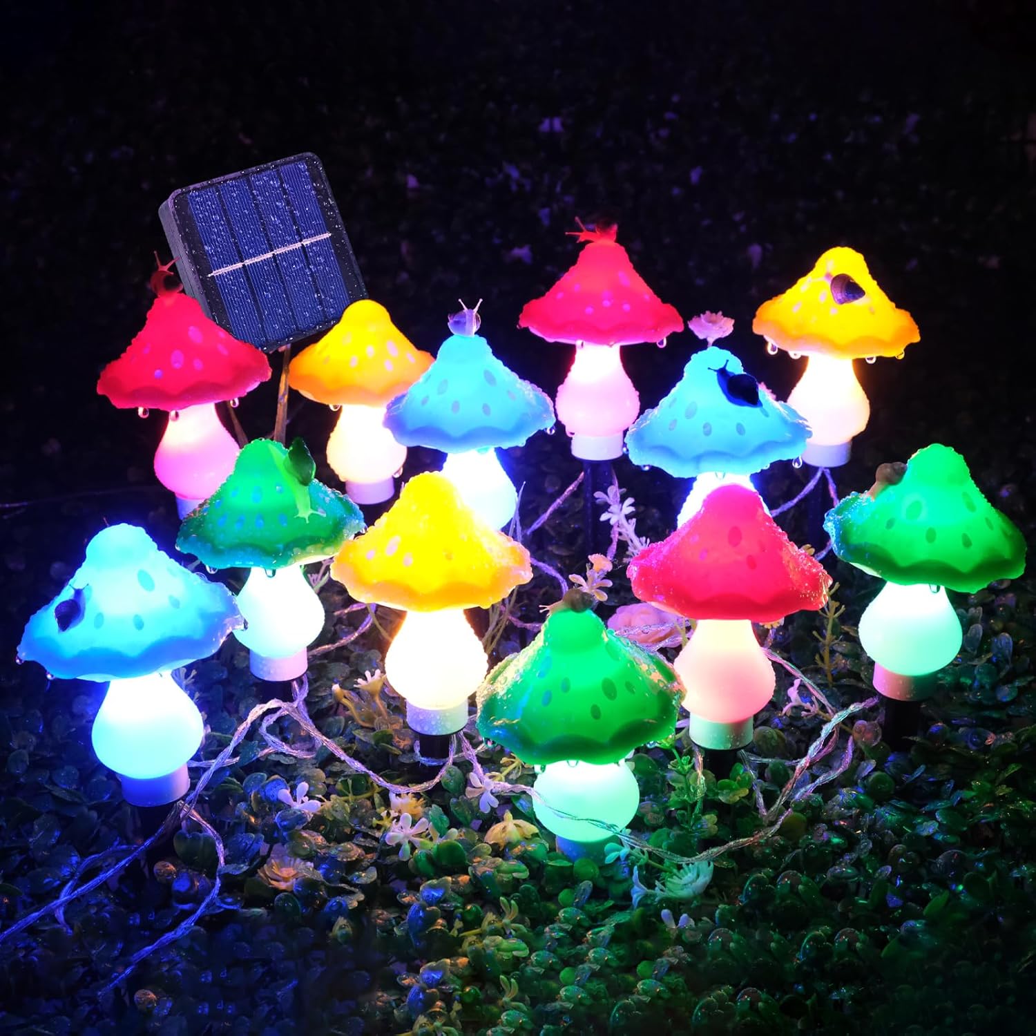 NOWSOK Solar Mushroom String Lights for Outside Garden Decor, Mushroom ...