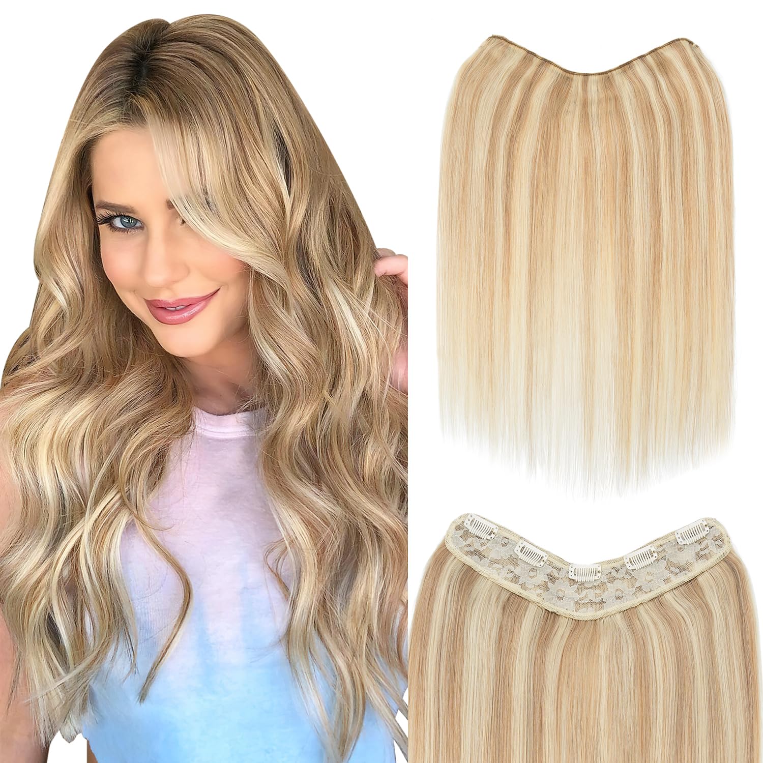 Amazon.com : SLEEKALON Real Human Hair Blonde Highlights One Piece Clip ...