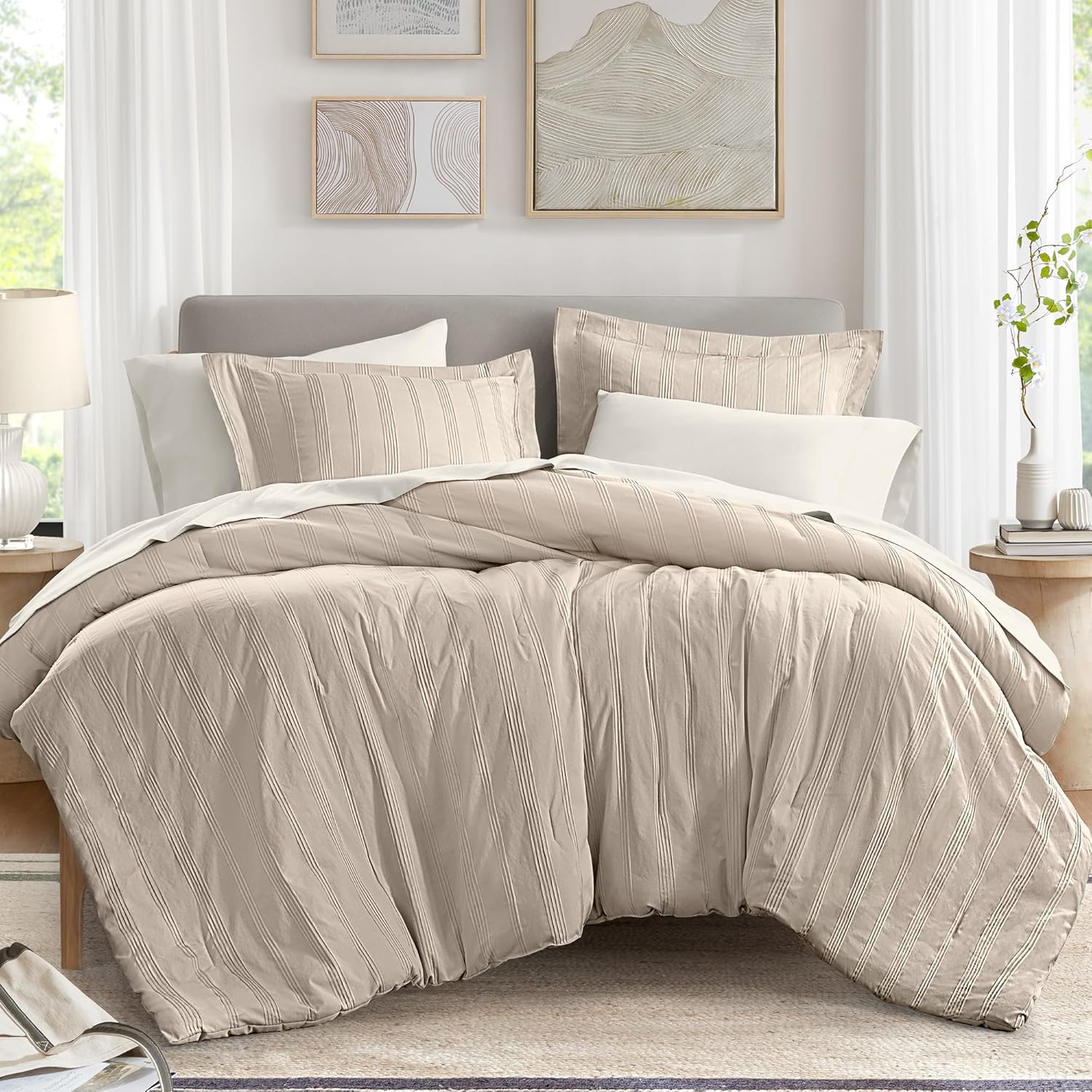 Amazon.com: Madison Park Essentials Striped Comforter Set Queen, 7 ...