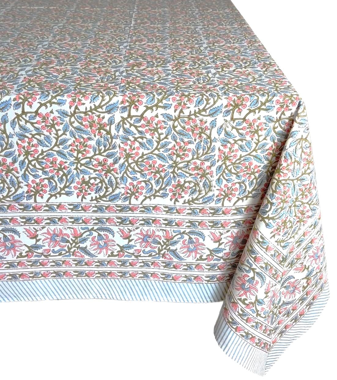 ATOSII Kalina 100% Cotton Rectangle Tablecloth, Handblock Floral Linen ...