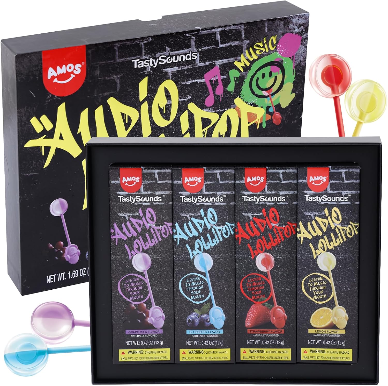 Amos Music Lollipop Candy, 4 Pack Audio Singing Lollies Christmas ...