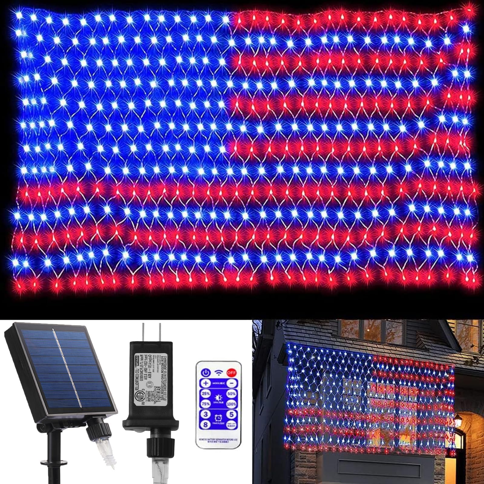 American Advanced Flag Lights, 420 LED Solar String Lights, Waterproof ...