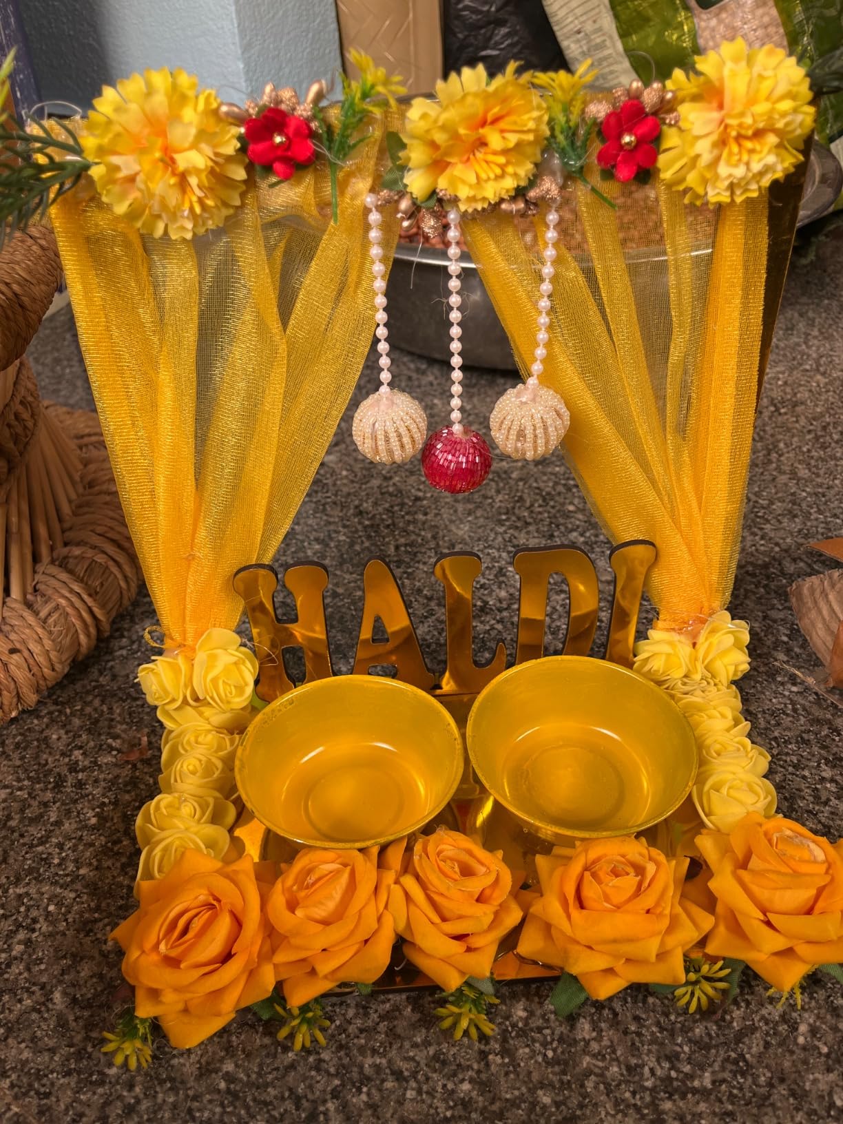 Buy Elegant Haldi Ceremony Tray Set with Decorative Bowls and Floral ...