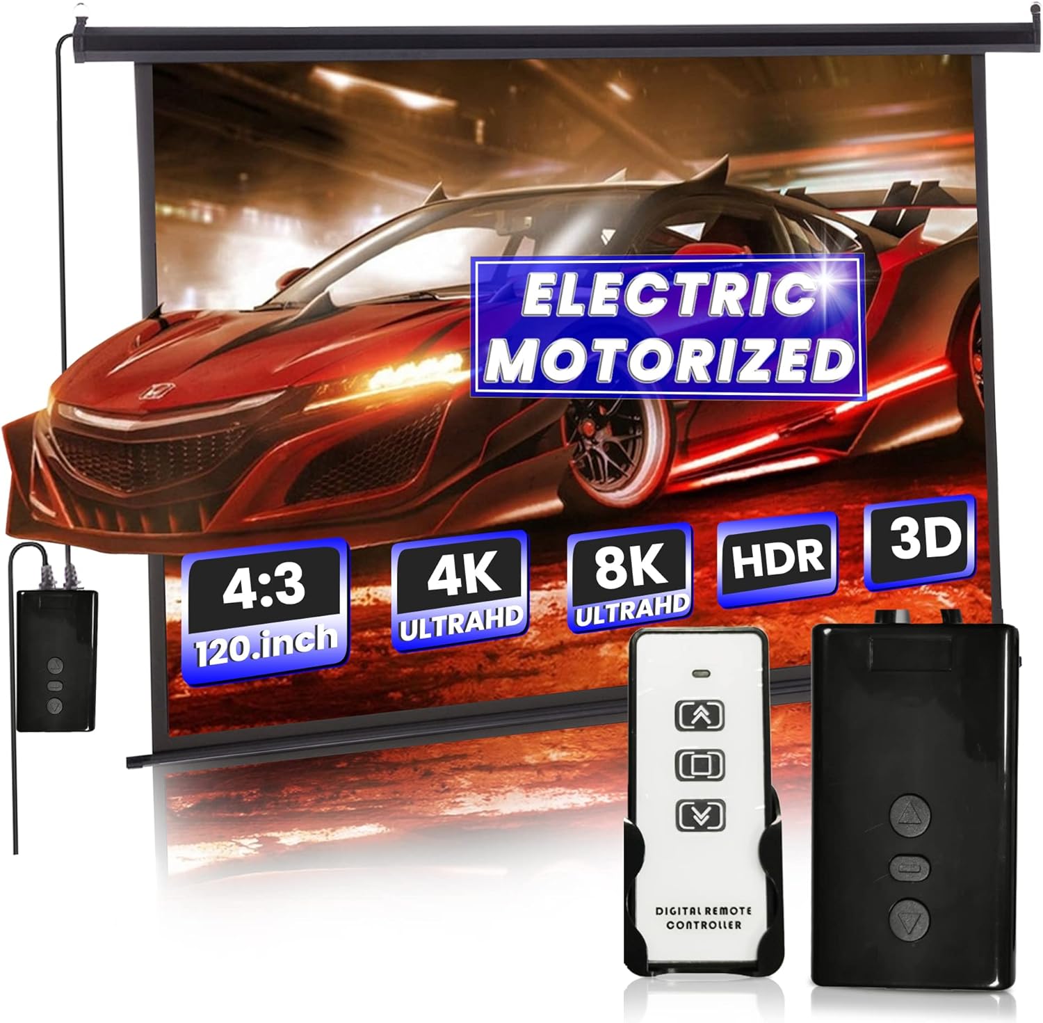 Amazon.com: 120" Motorized Projector Screen 4:3 (US Based) Indoor and ...