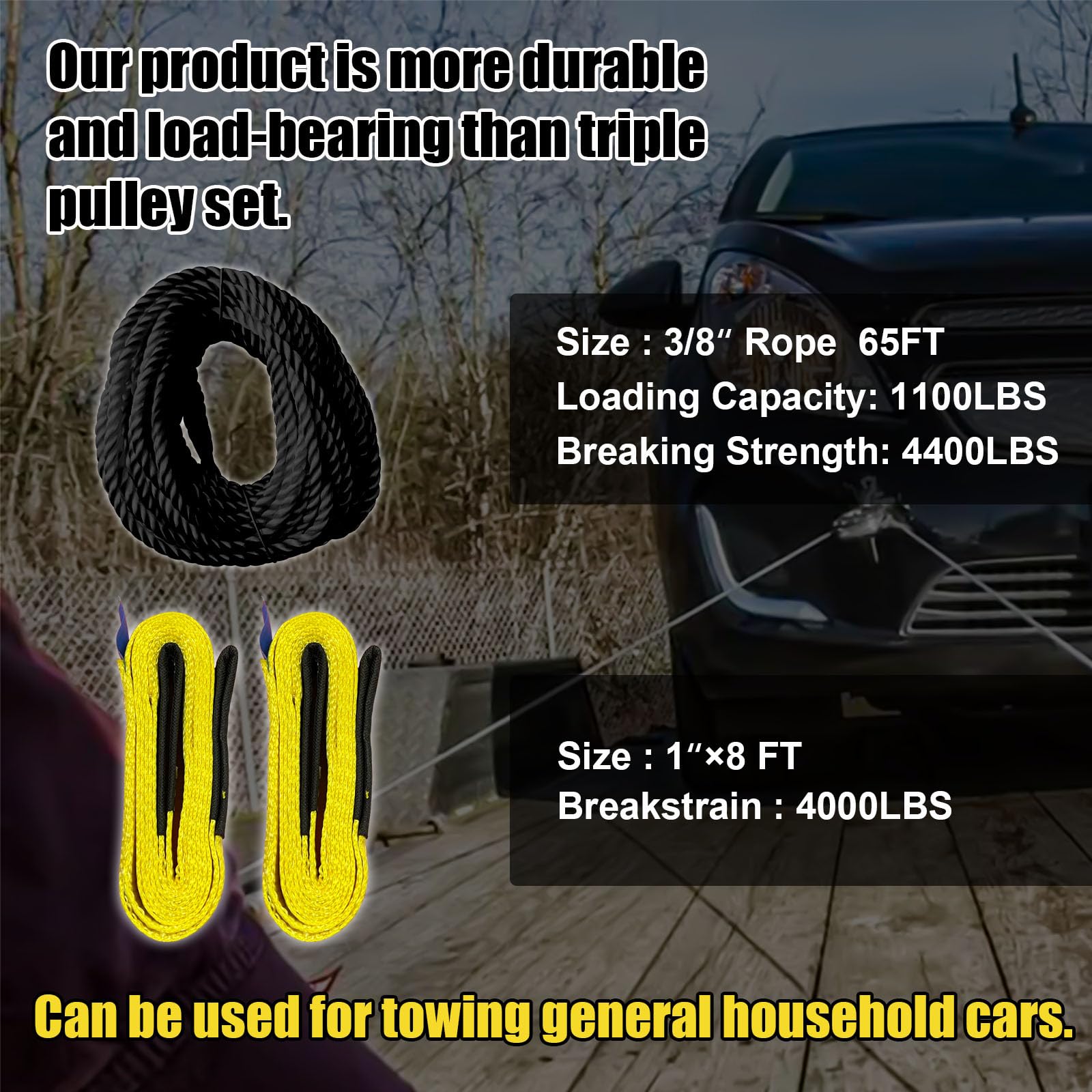 Snapklik.com : FITHOIST Block And Tackle 4400LBS Breaking Strength ...