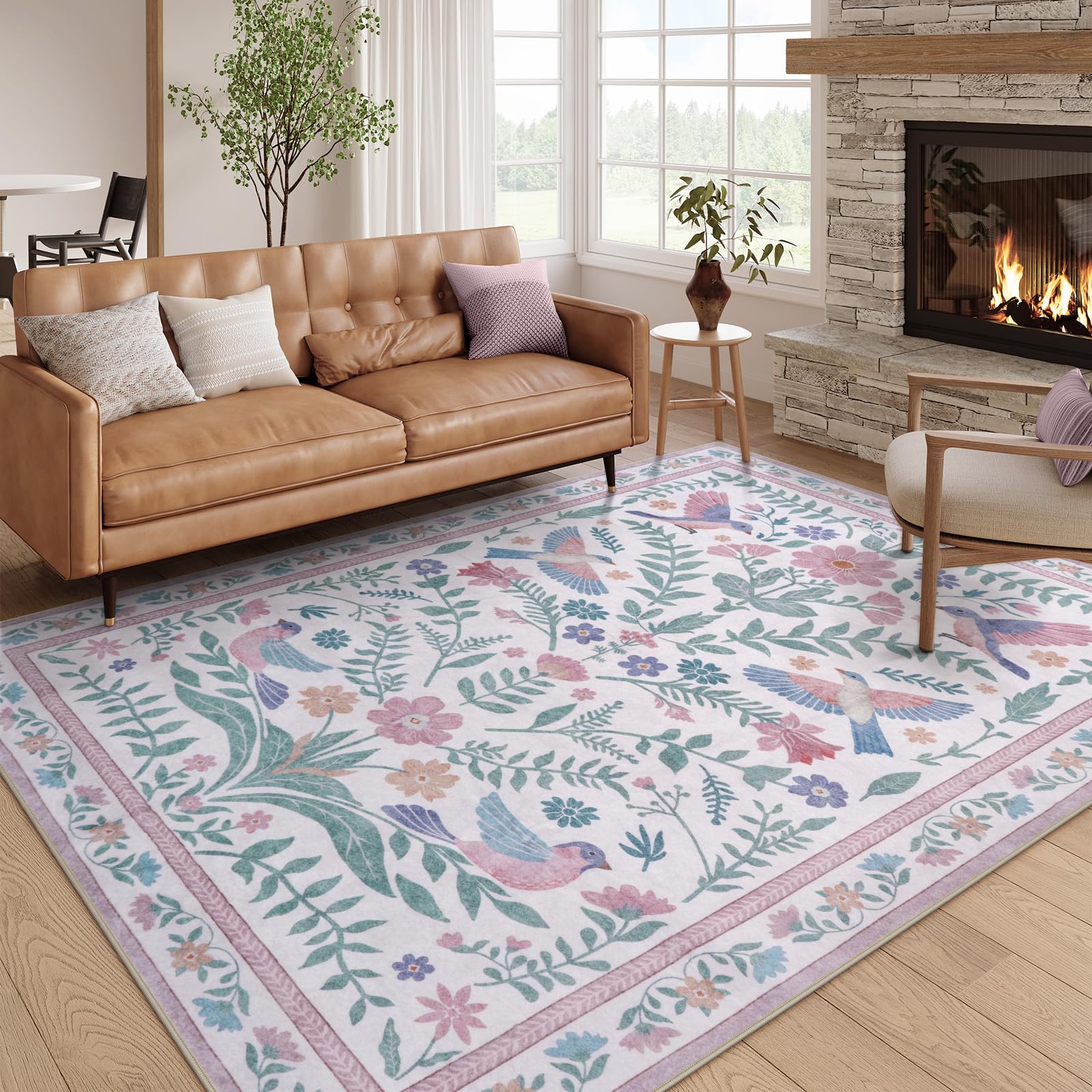 LIVEBOX Washable Rug 8x10, Soft Boho Pink Area Rug for Living Room Rug ...