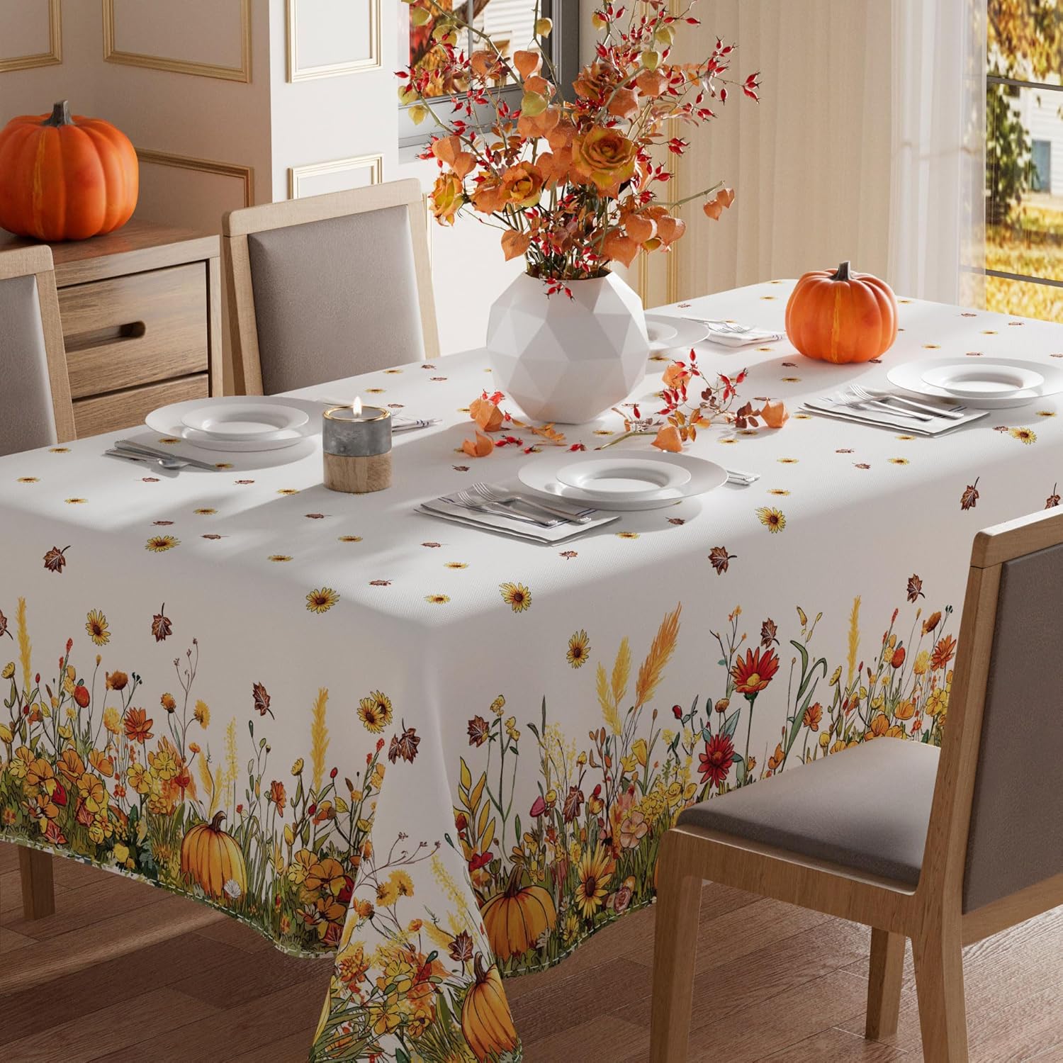 Amazon.com: XCHI Fall Color Wild Flowers Pumpkin Tablecloth Rectangle ...