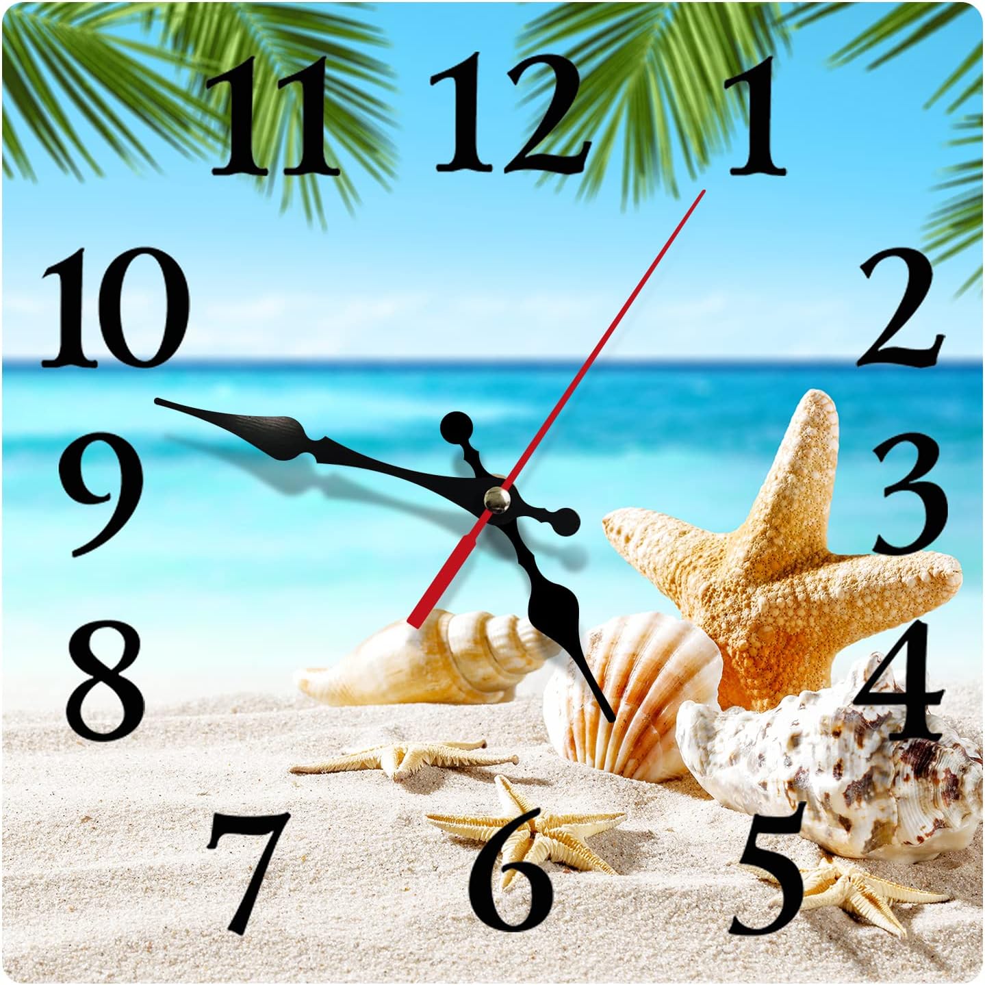 Amazon.com: POFATO Beach Starfish Seashells Wall Clock Non-Ticking ...