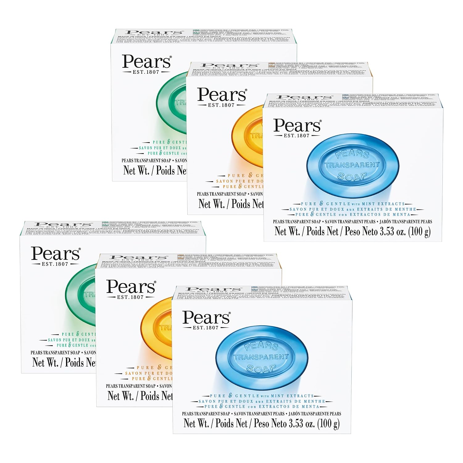 Amazon.com : Pears Variety 6 Pack - Pure and Gentle Bar Soap with ...