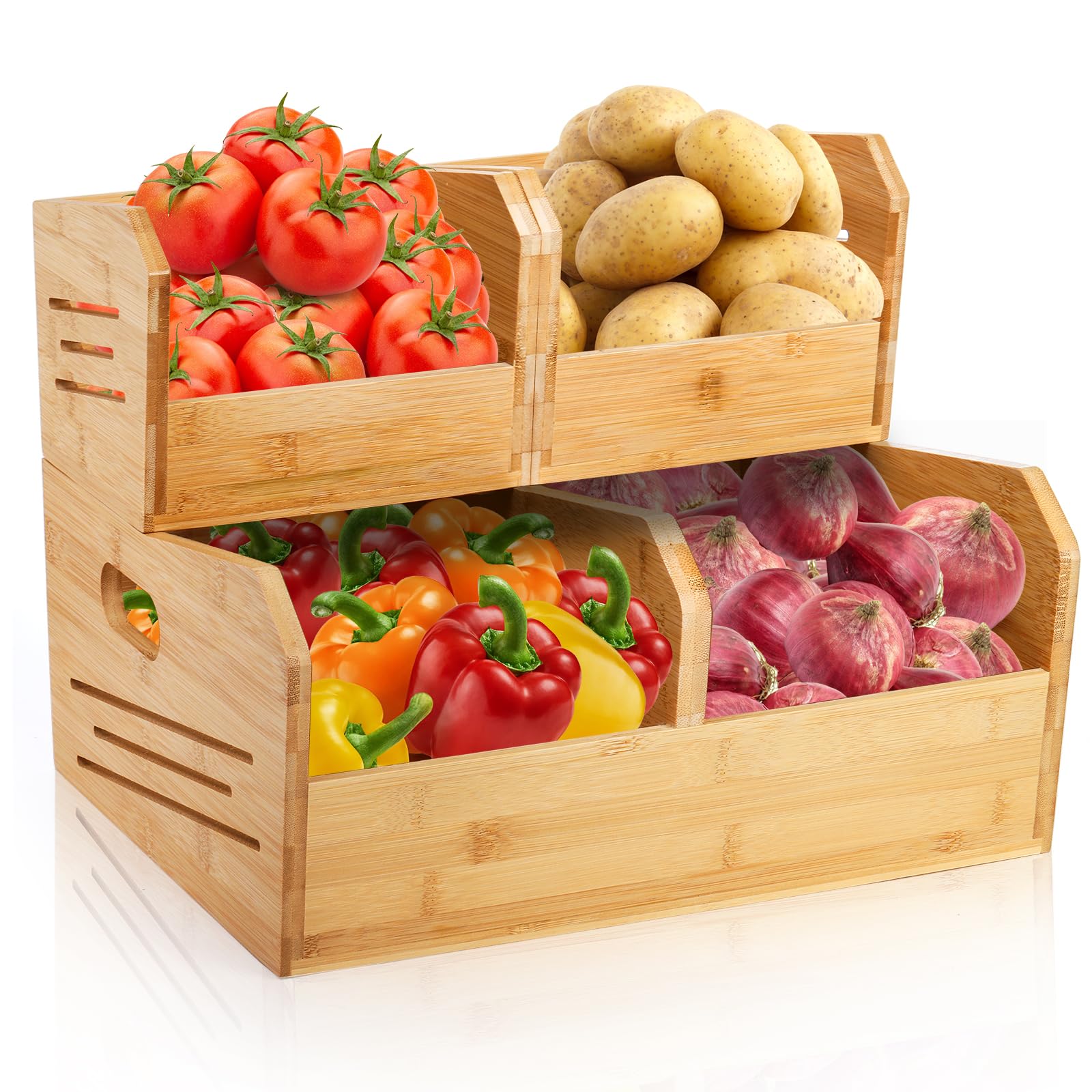 Snapklik.com : Noamus 2 Tier Bamboo Stackable Storage Bins, 4 ...