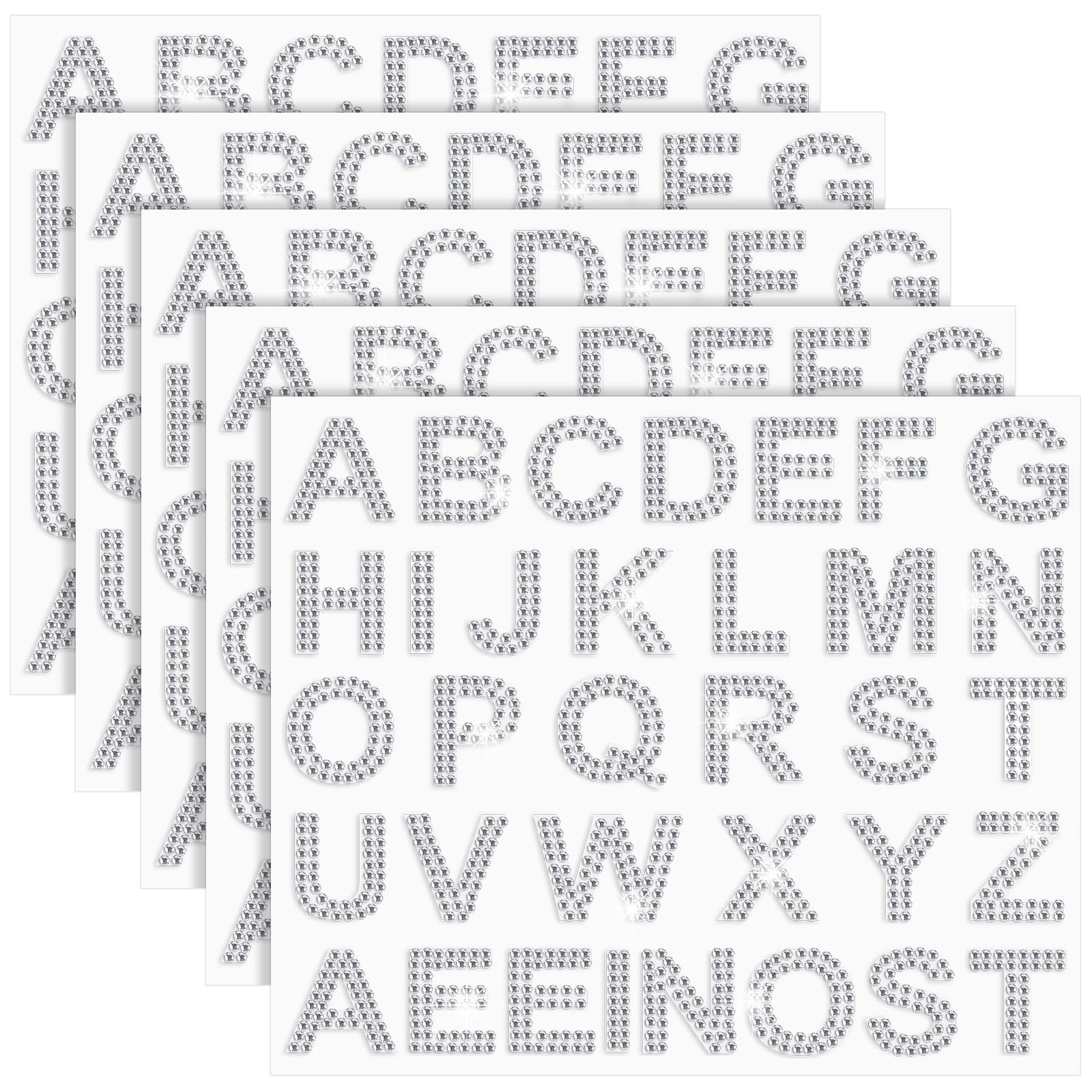 Amazon.com: 170 Pcs Silver Rhinestone Letter Stickers, 5 Sheets 34 ...