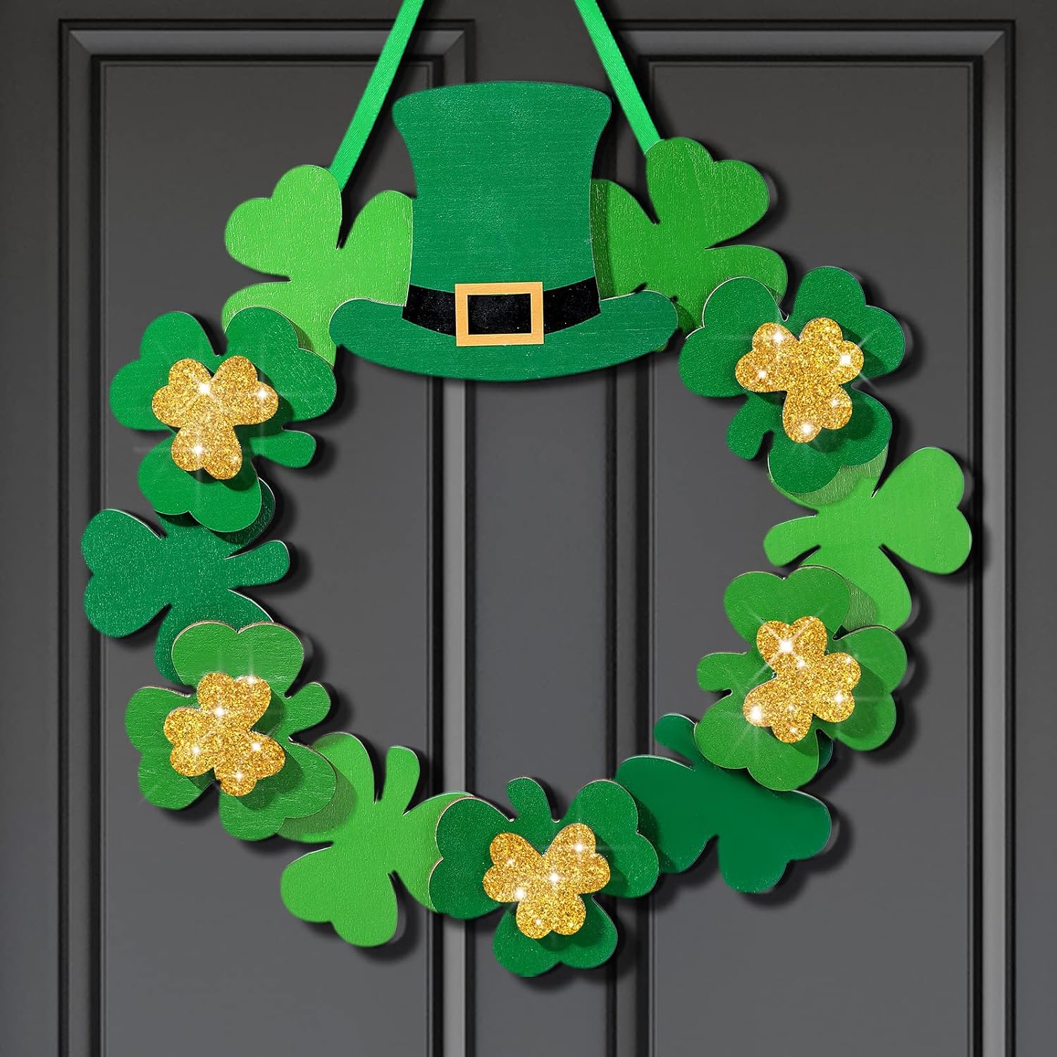 Amazon.com: Yookeer St. Patrick's Day Shamrock Door Wreath Shamrocks ...