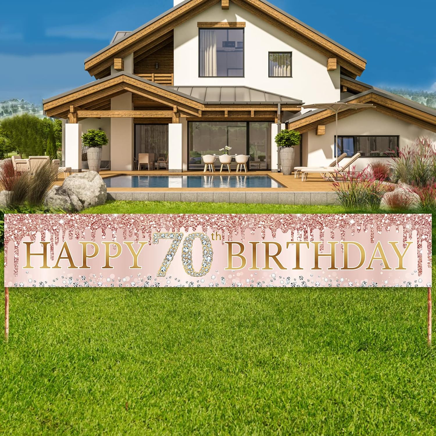 Amazon.com: 70th Birthday Banner Decorations for Women, Pink Rose Gold ...