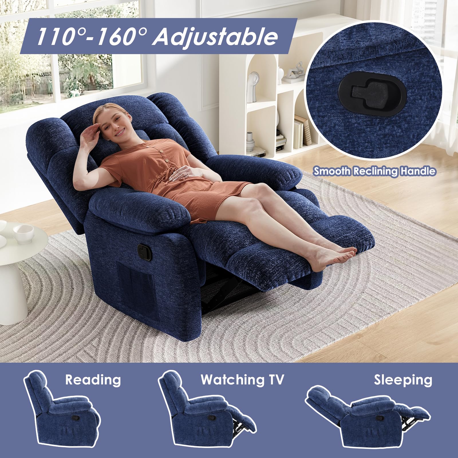 STARY 110°-160° Adjustable Ergonomic Rocker Chair with Footrest ...