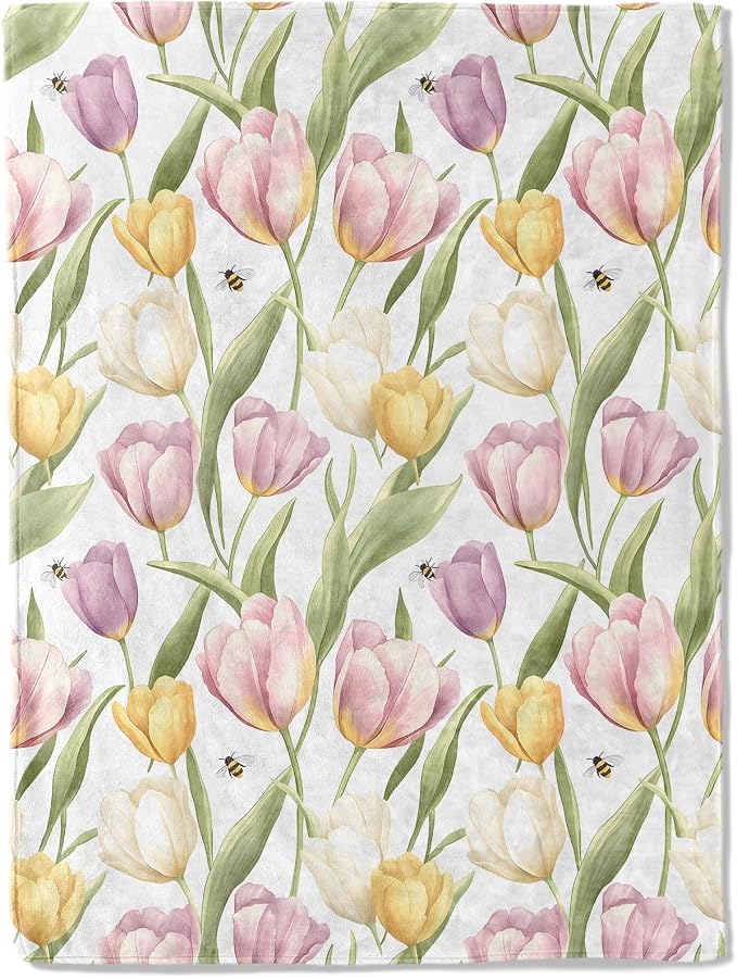 Amazon.com: ainori Spring Tulip Flannel Blanket - Elegant Floral Design ...