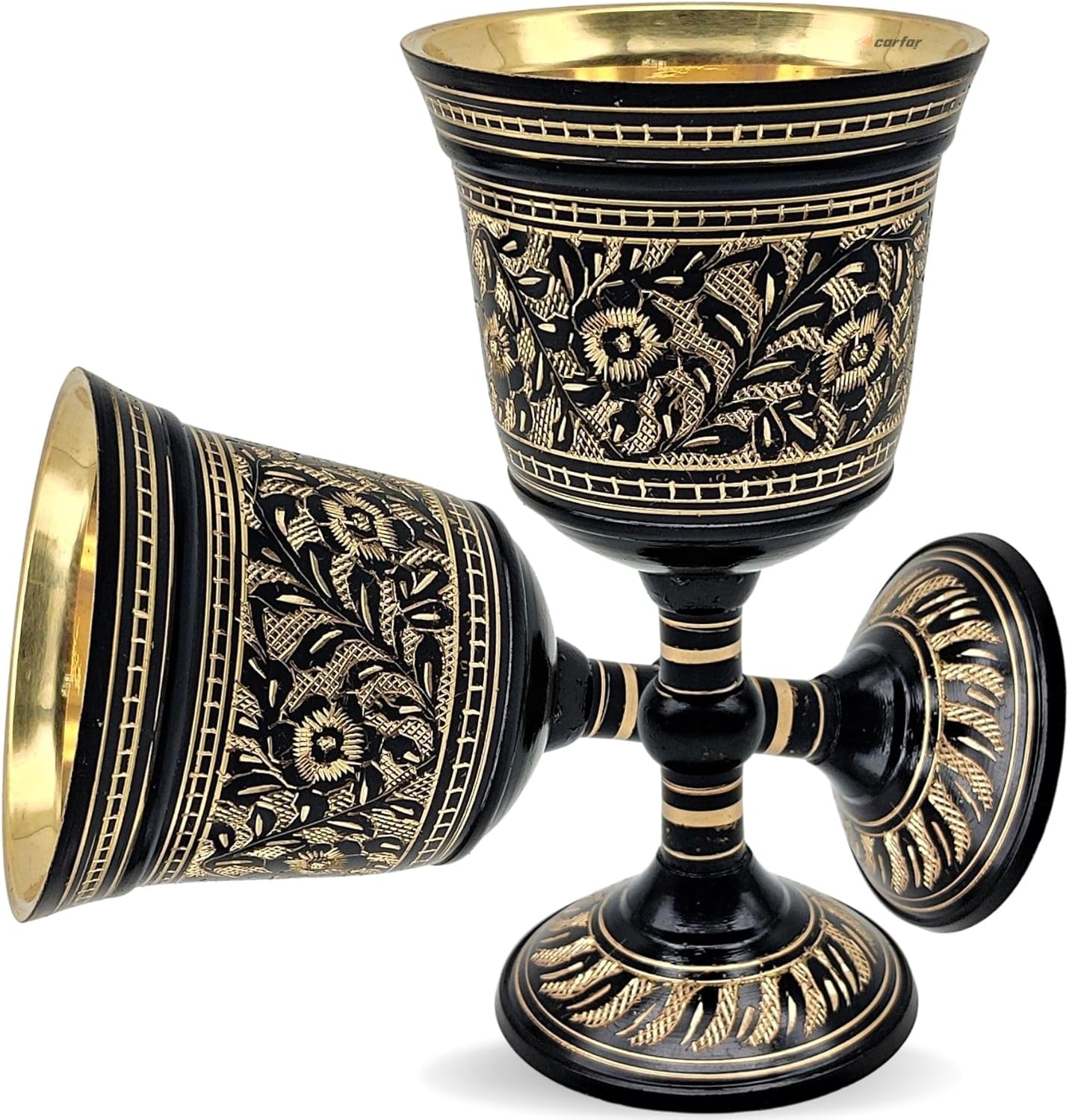 Carfar Wine Goblet Solid Brass Embossed Royal Black Wine Cup Handmade ...