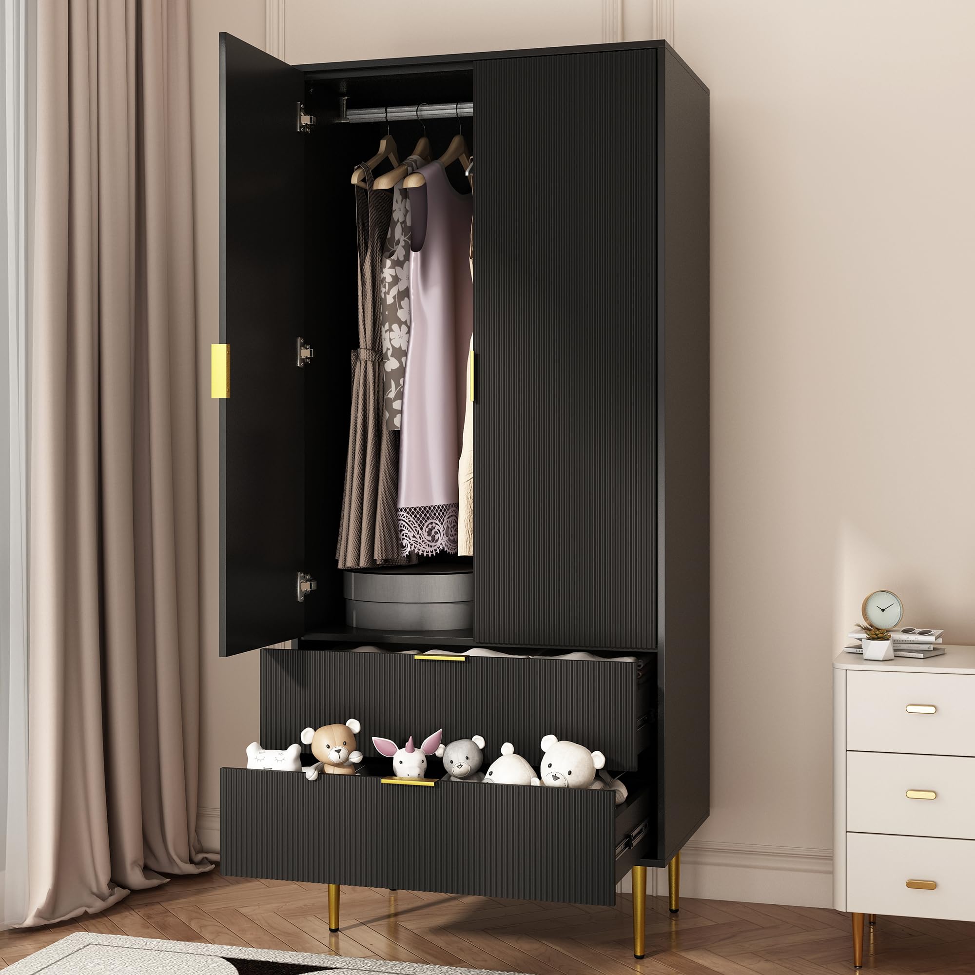 Amazon.com: BOMETAO Wardrobe Modern Black Armoire Closet 71" H x 31" W ...