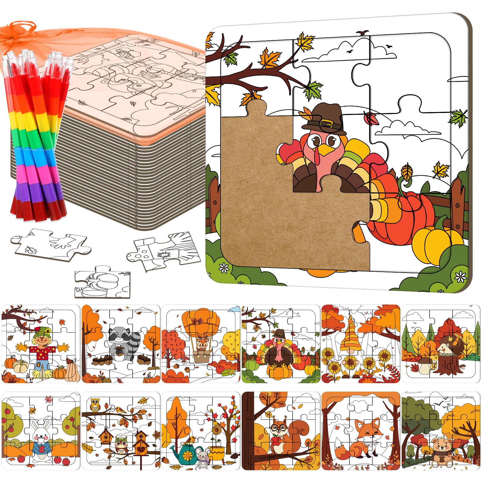 Snapklik.com : Fullhawl 12 Sets Thanksgiving Puzzles Color Your Own ...