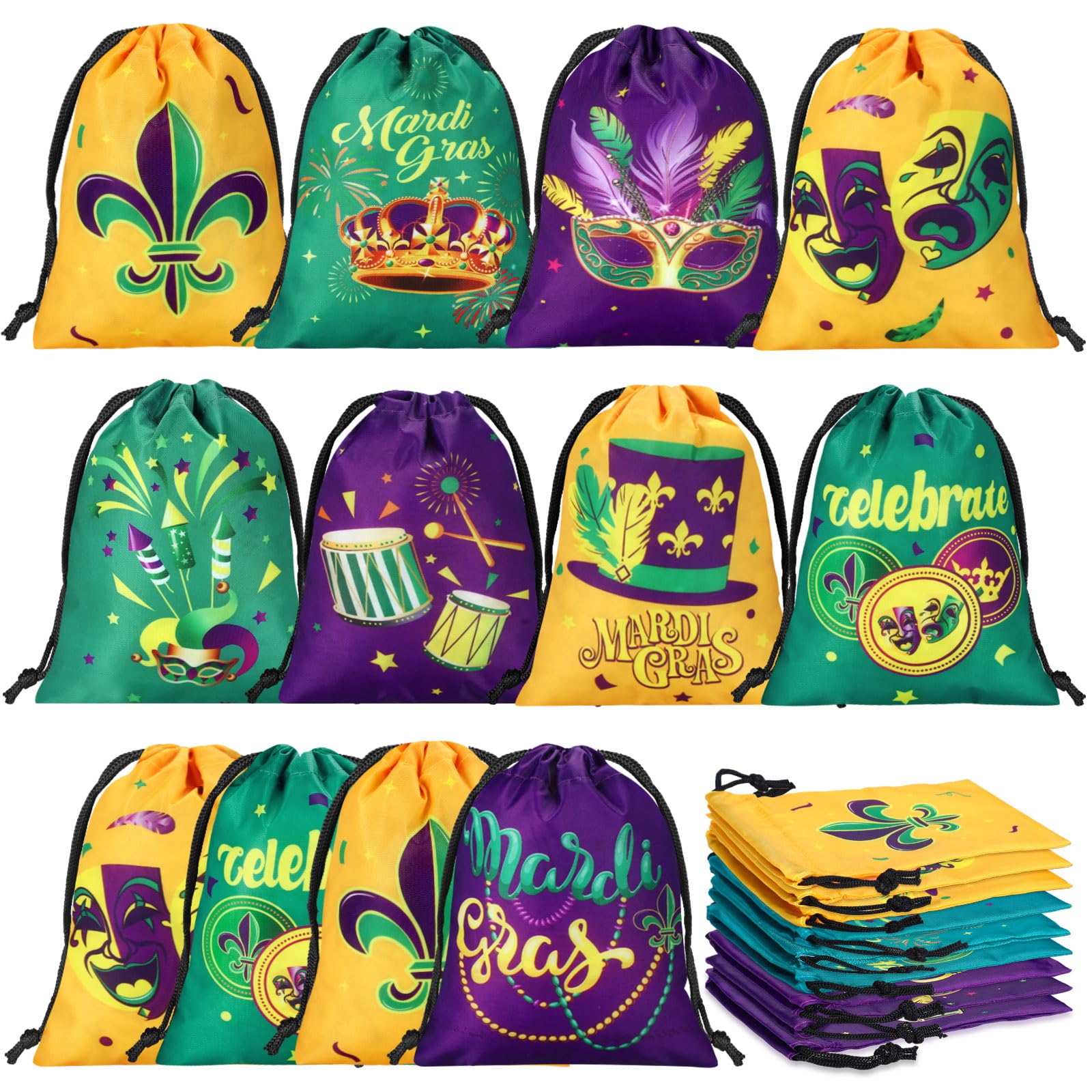 Amazon.com: Honoson 24 Pieces Mardi Gras Party Favor Bags Mardi Gras ...