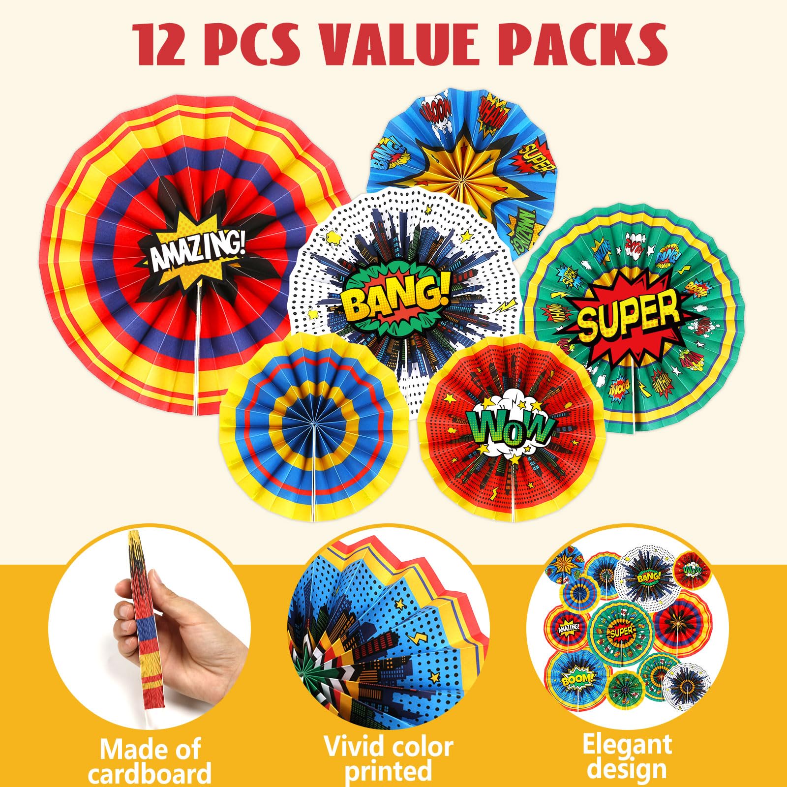 Snapklik.com : 12 Pieces Super Theme Hero Hanging Paper Fans For ...