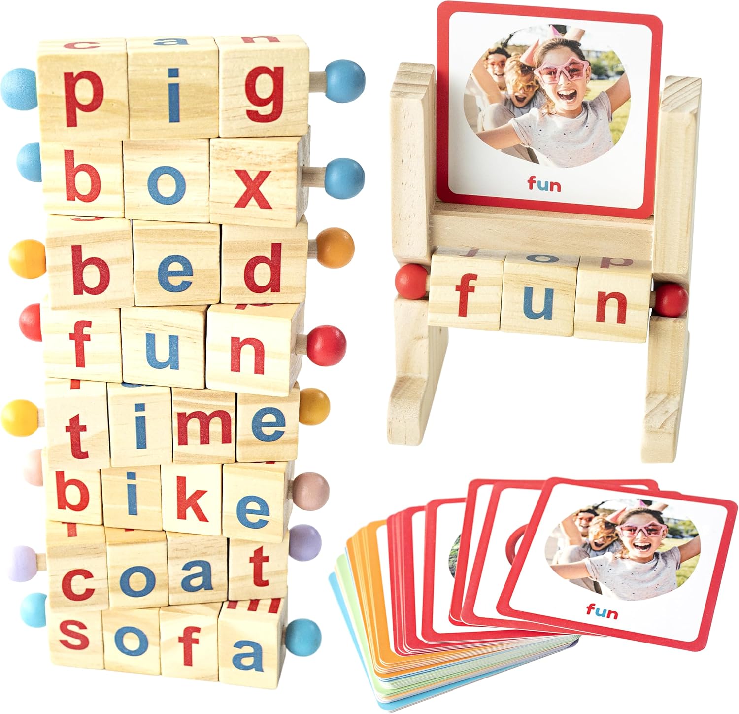Amazon.com: Montessori Reading Blocks & Flash Cards Set – Short Vowel ...