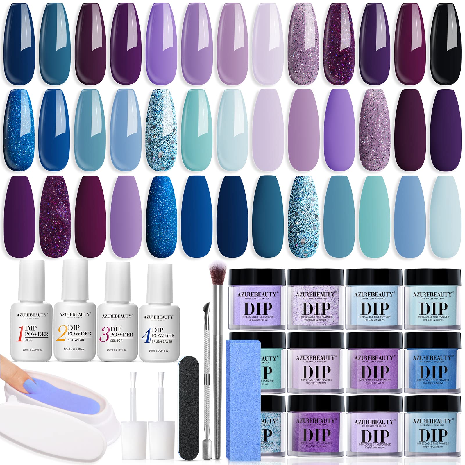 Amazon.com: AZUREBEAUTY Dip Powder Nail Kit Starter, 20 Colors Purple ...