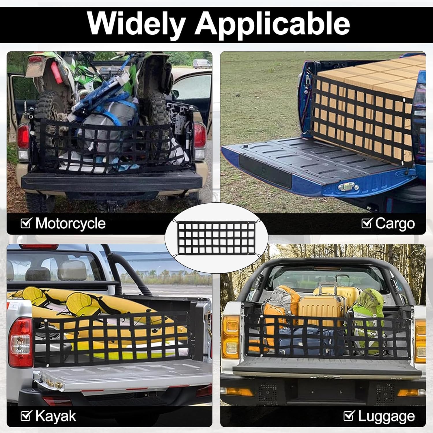 60x12 Inch Pickup Cargo Net Divider Adjustable Rope Black AndyGo Cargo ...
