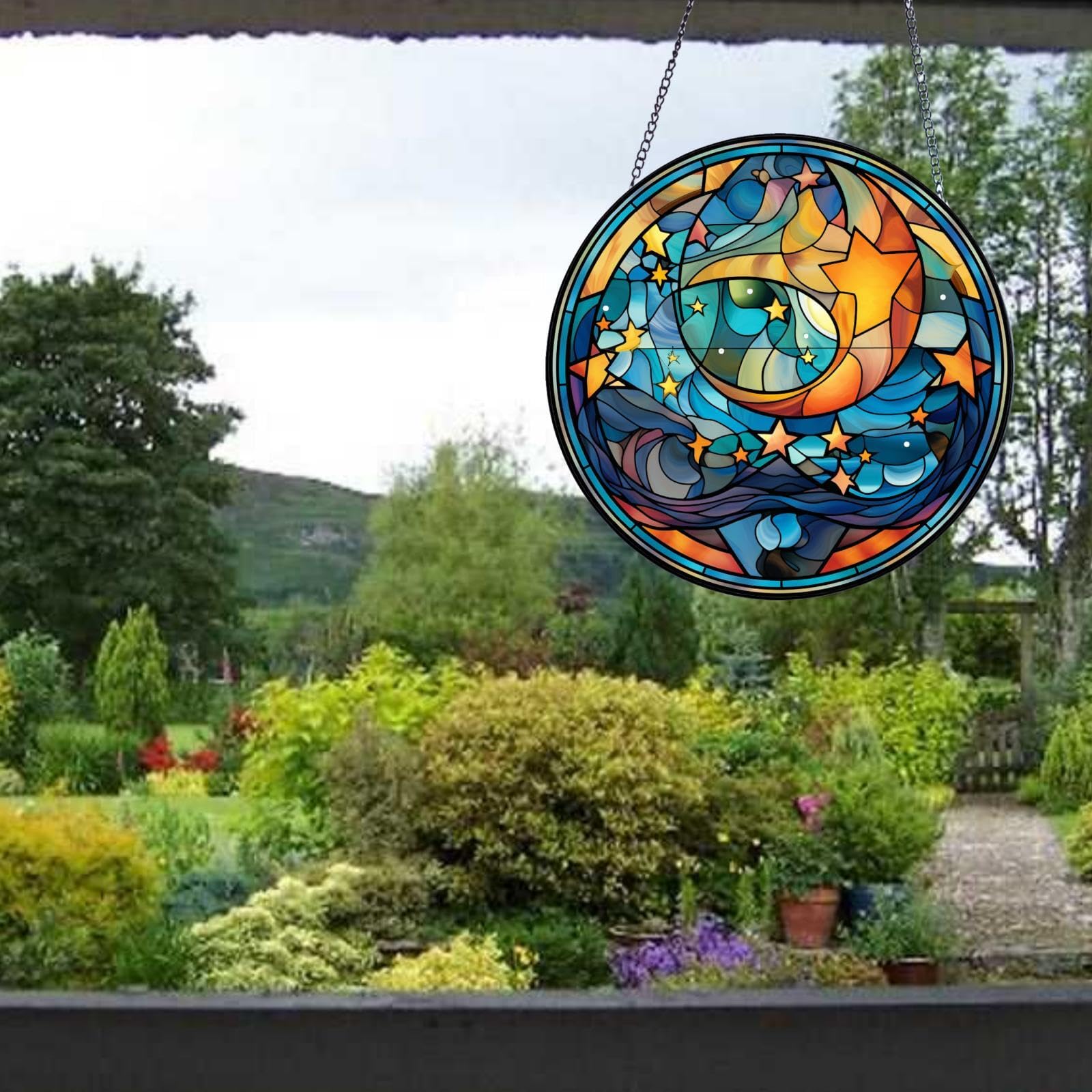 Celestial Themed Stained Glass Crystal Star Inspired Stained Glass