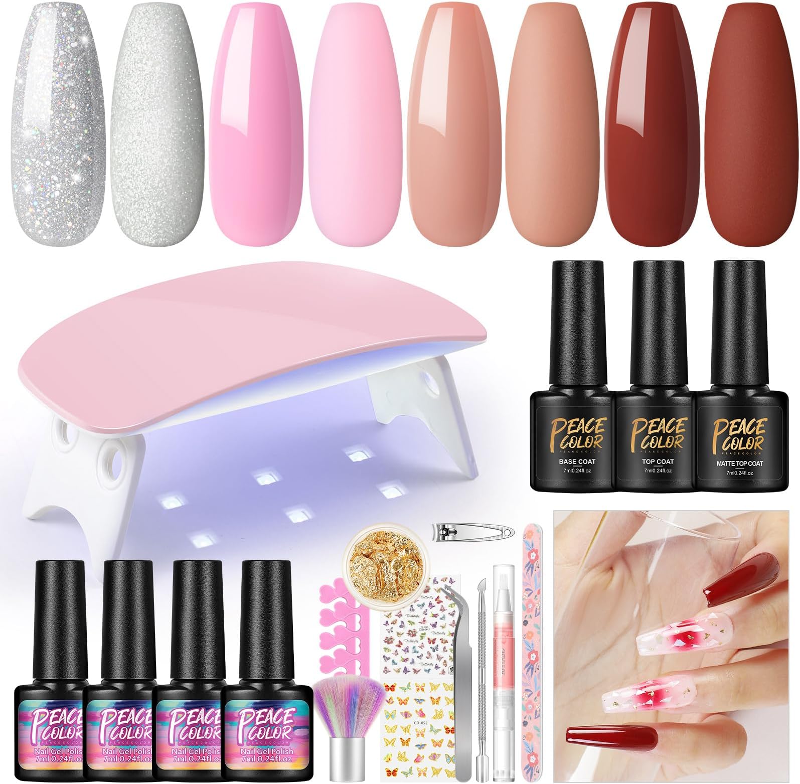 Amazon.com : Gel Nail Polish Kit with U V Light 4 Colors Gel Nail Kit ...