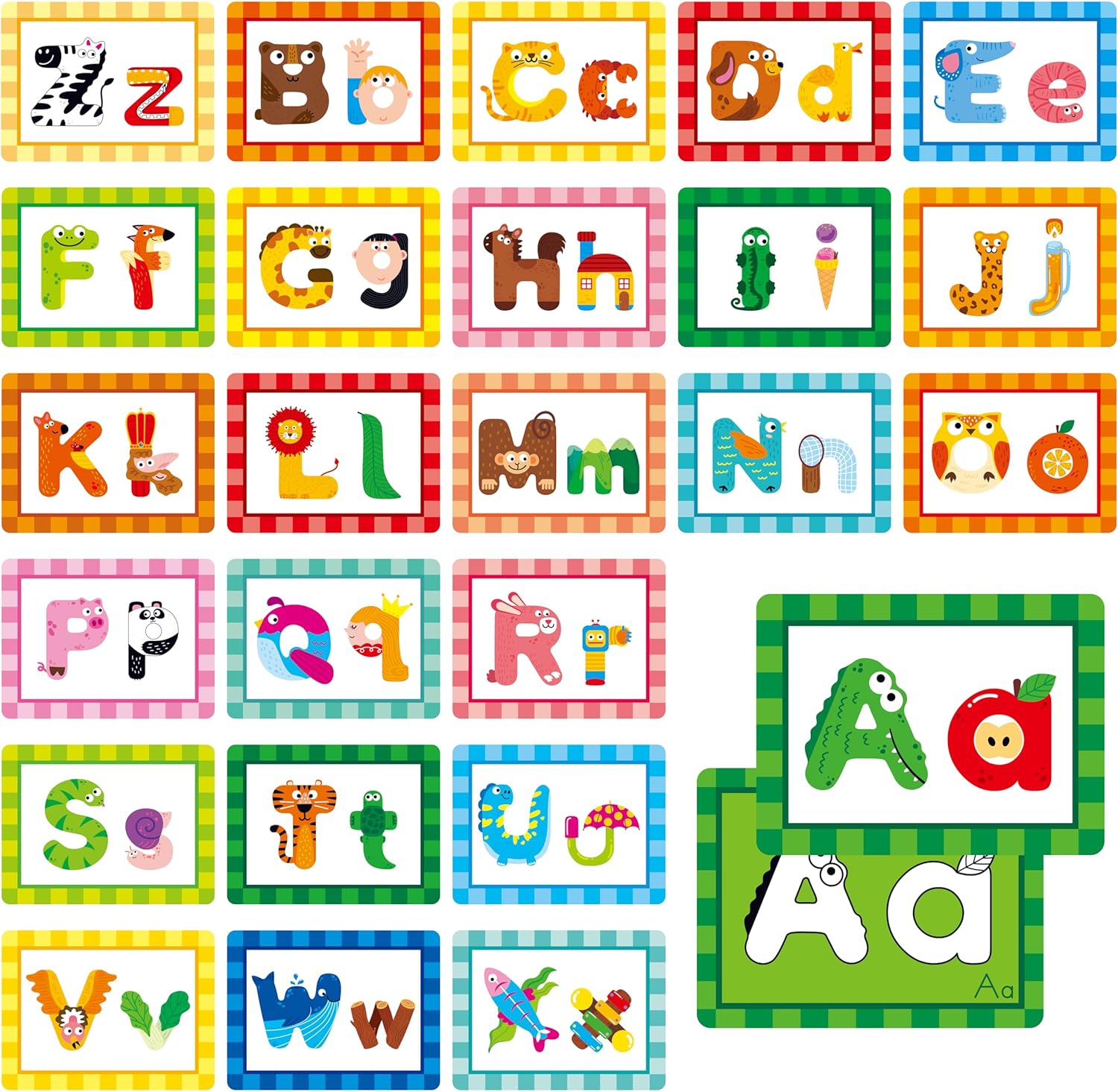 Amazon.com: Alphabet Picture Mnemonic Cards, 26 Uppercase & Lowercase ...