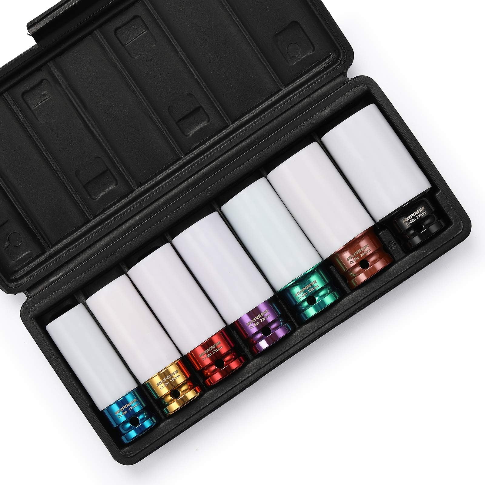 MIXPOWER 1/2" Drive Wheel Protector Impact Socket, 7pcs Thin Wall Deep ...