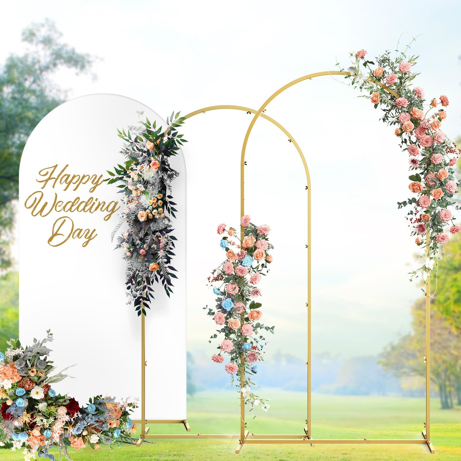 Amazon.com: SuuWoee Metal Arch Backdrop Stand Set of 2 With Cover, (7 ...