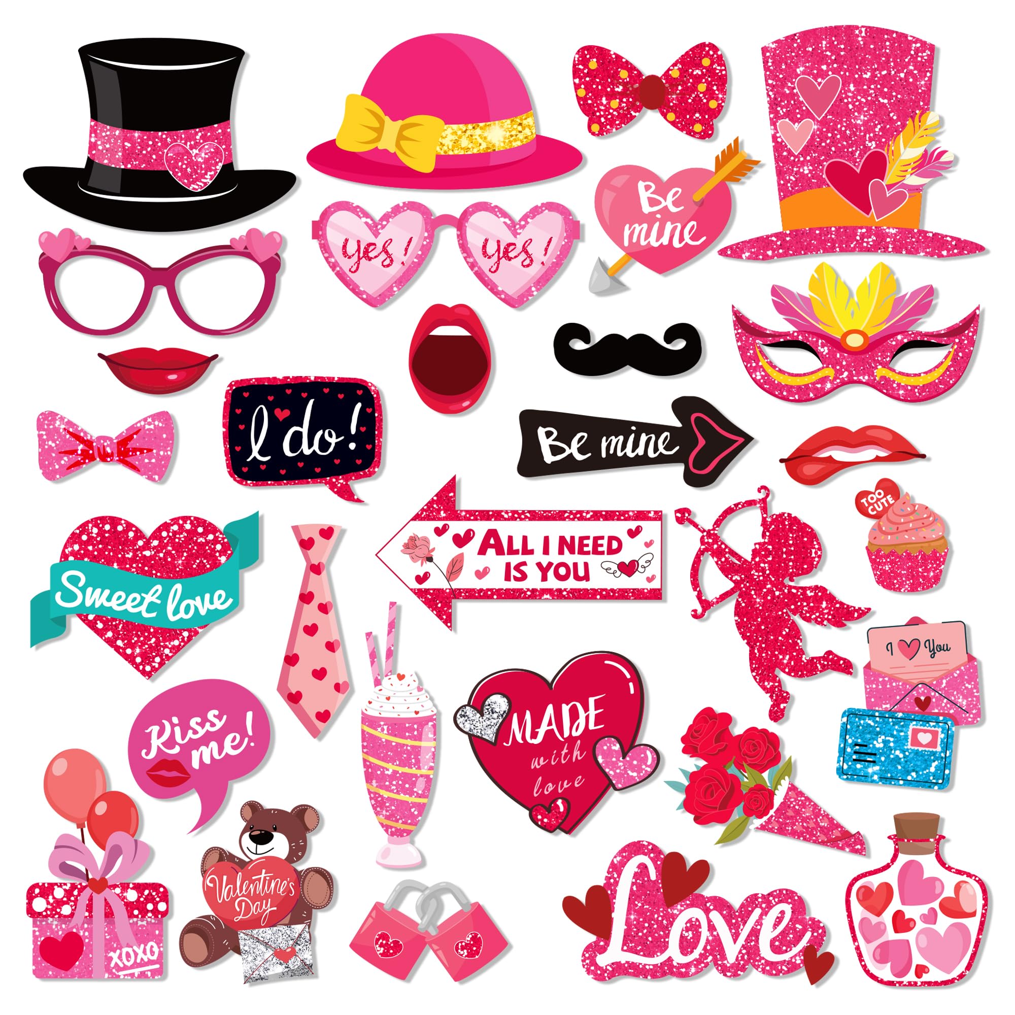 30 Pcs Valentine's Day Photo Booth Props Happy Lovers Selfie Photobooth ...