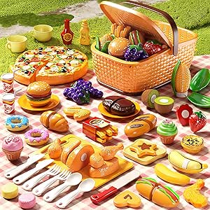 Amazon.com: 80pcs Pretend Play Food for Kids, Cutting Toy Food Set with ...