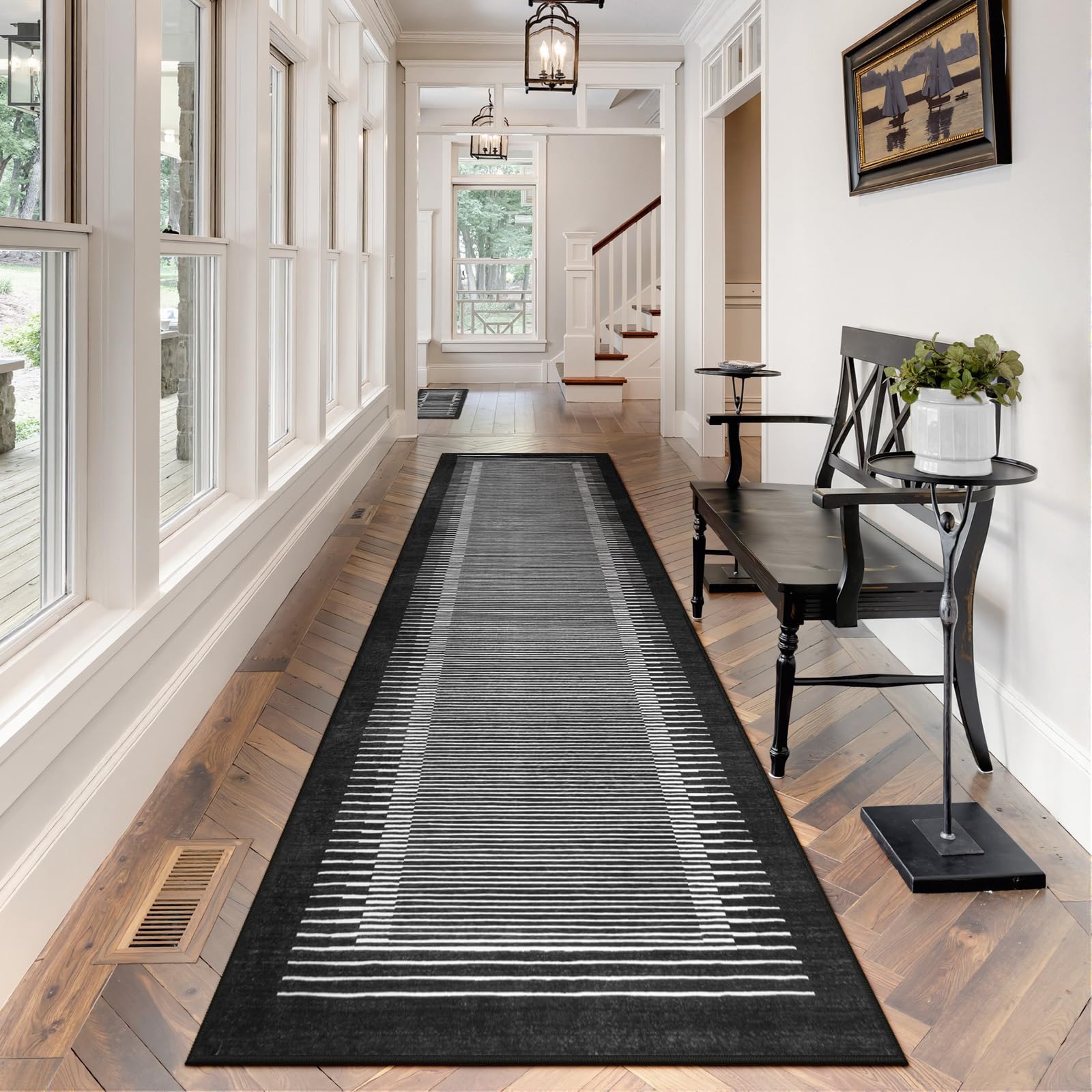 Amazon.com: Wonnitar Washable Striped Runner Rug 2'6"x8' Hallway Runner ...