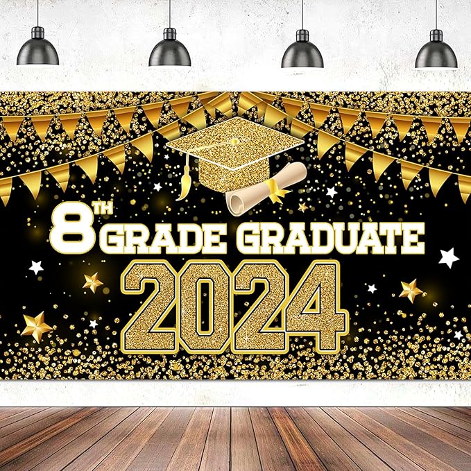 Amazon.com : 8th Grade Graduation Decorations Backdrop, 71'' x 43 ...