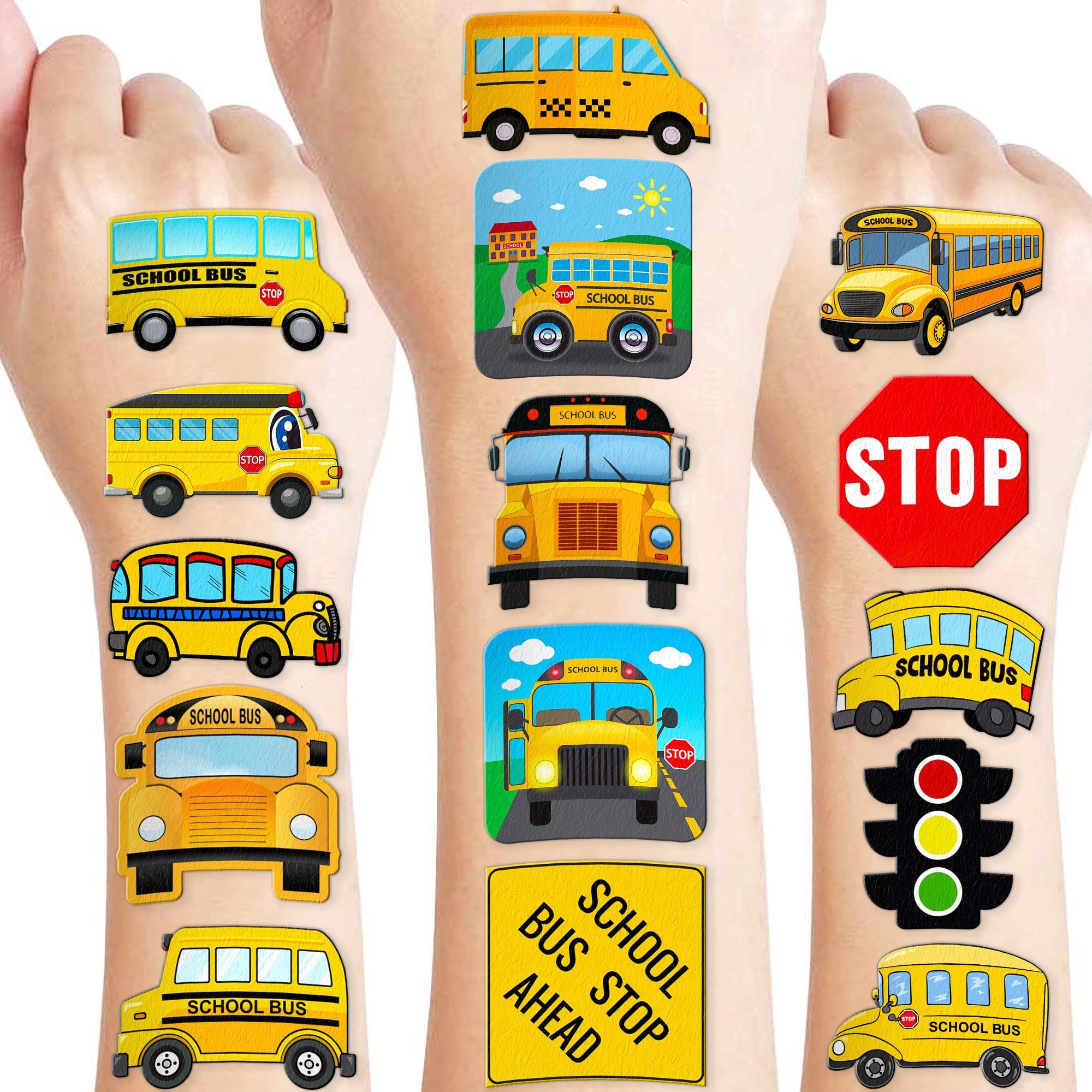 Amazon.com : 12 Sheets School Bus Temporary Tattoos for Kids, School ...