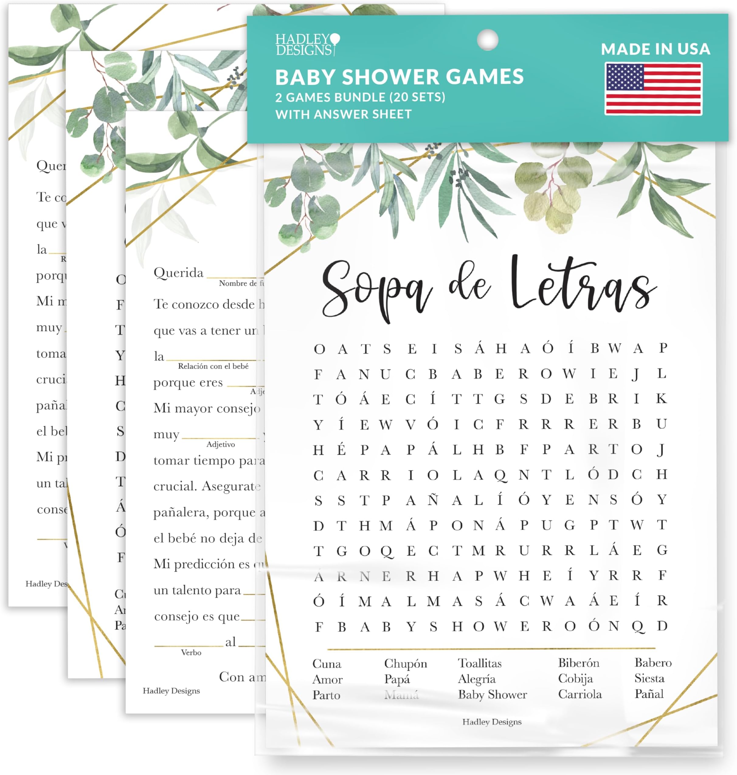 Amazon.com: Hadley Designs 20 Greenery Juegos para Baby Shower En ...