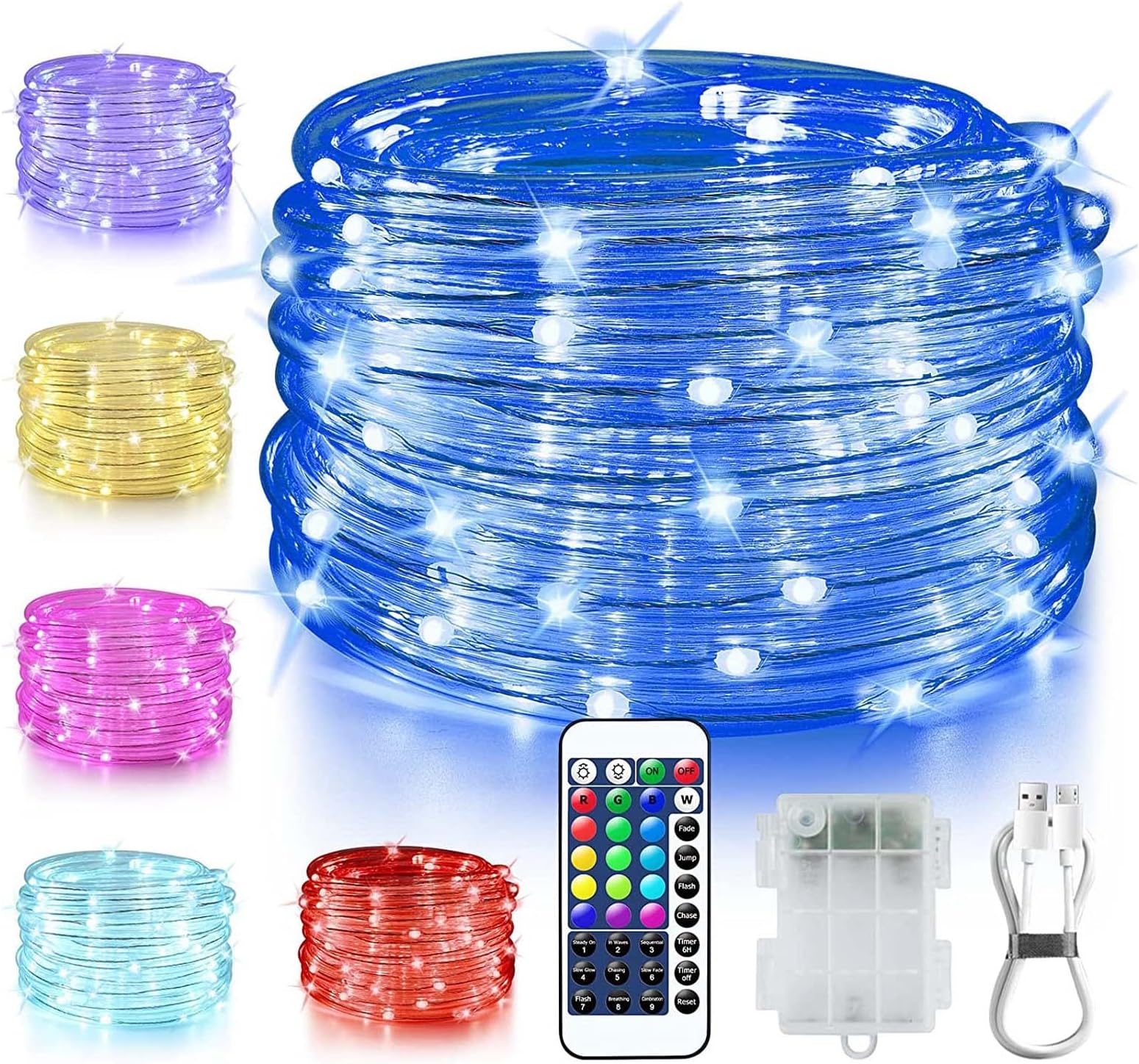 Rope Lights Battery Operated String Lights USB Powered, 16 Colors ...
